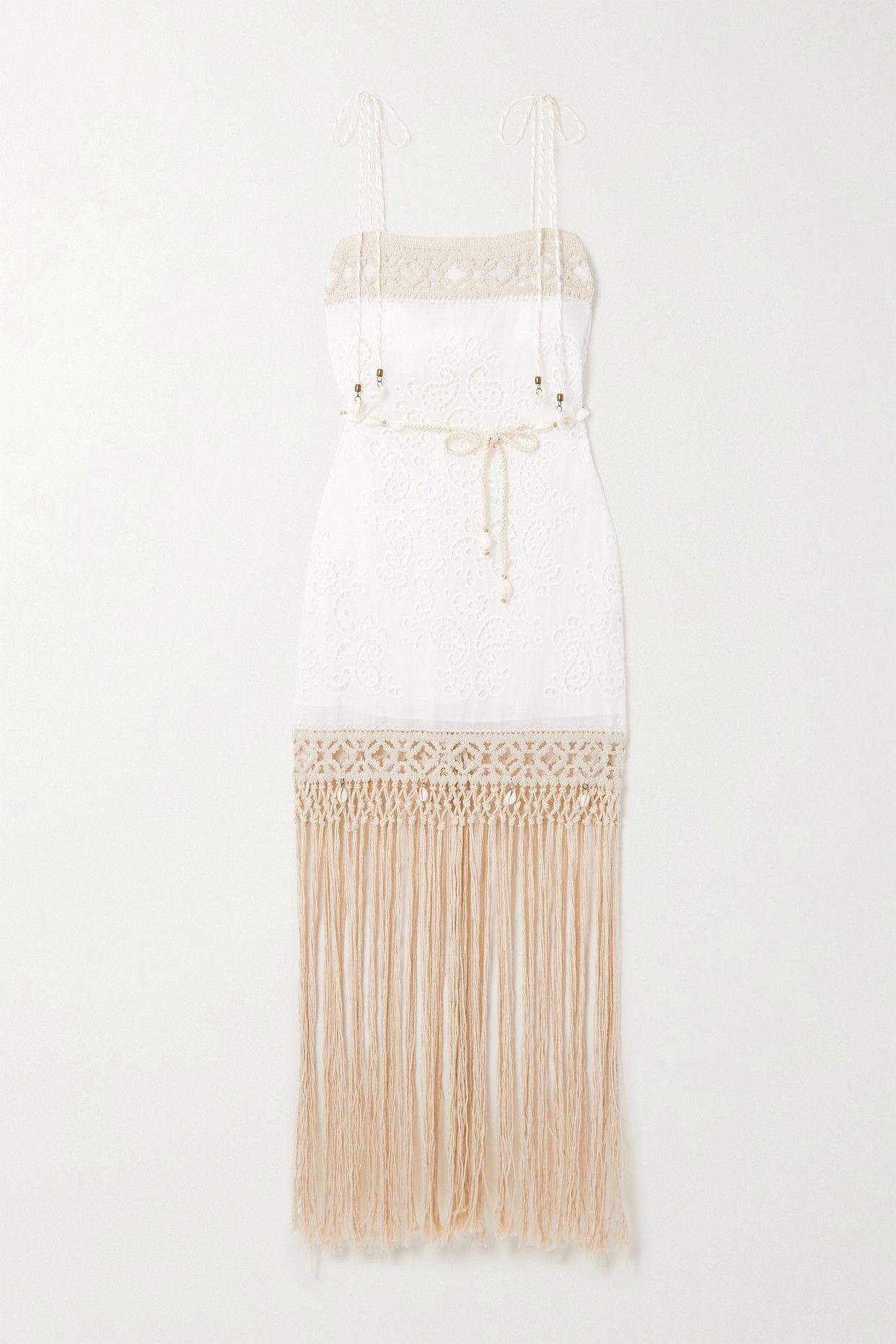 ZIMMERMANN Vitali Shell-Embellished Fringed Broderie Anglaise Cotton ...