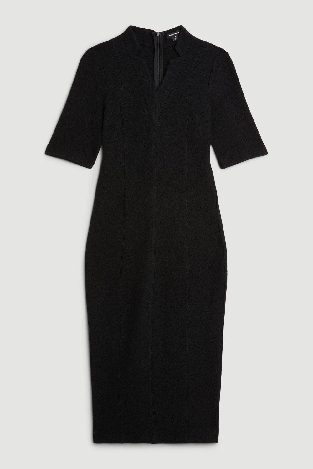 KAREN MILLEN Structured Boiled Wool Knit Midi Dress in Moss | endource