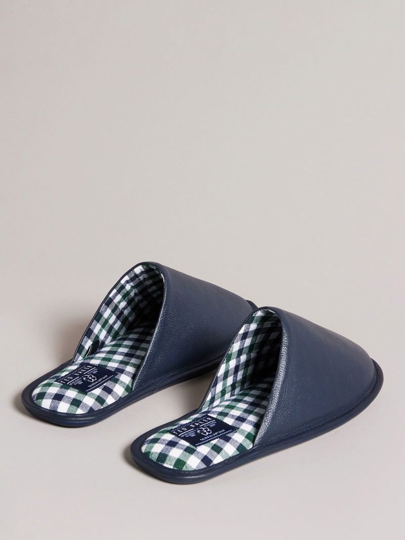 TED BAKER Ardin Leather Mule Slippers in Navy | endource