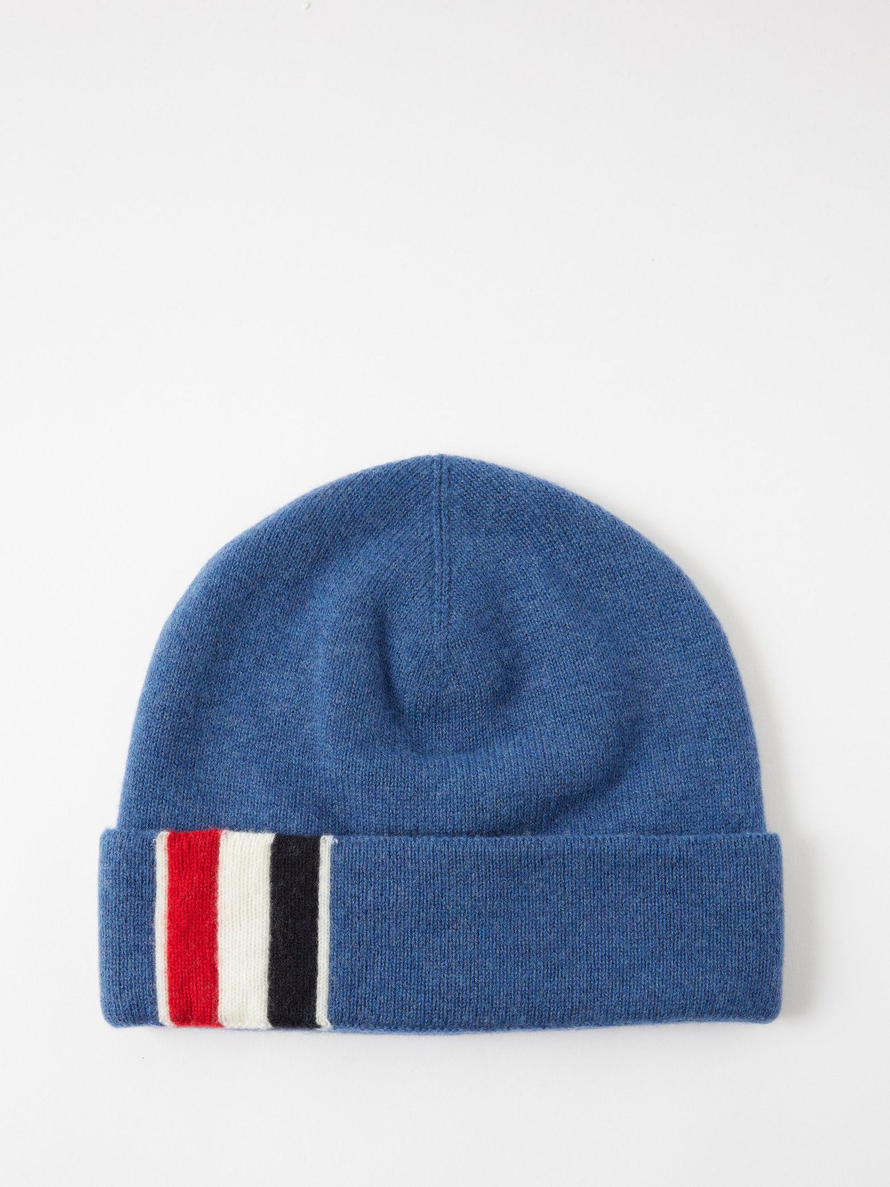 Thom Browne Tricolour-Intarsia Wool Beanie in Blue | endource
