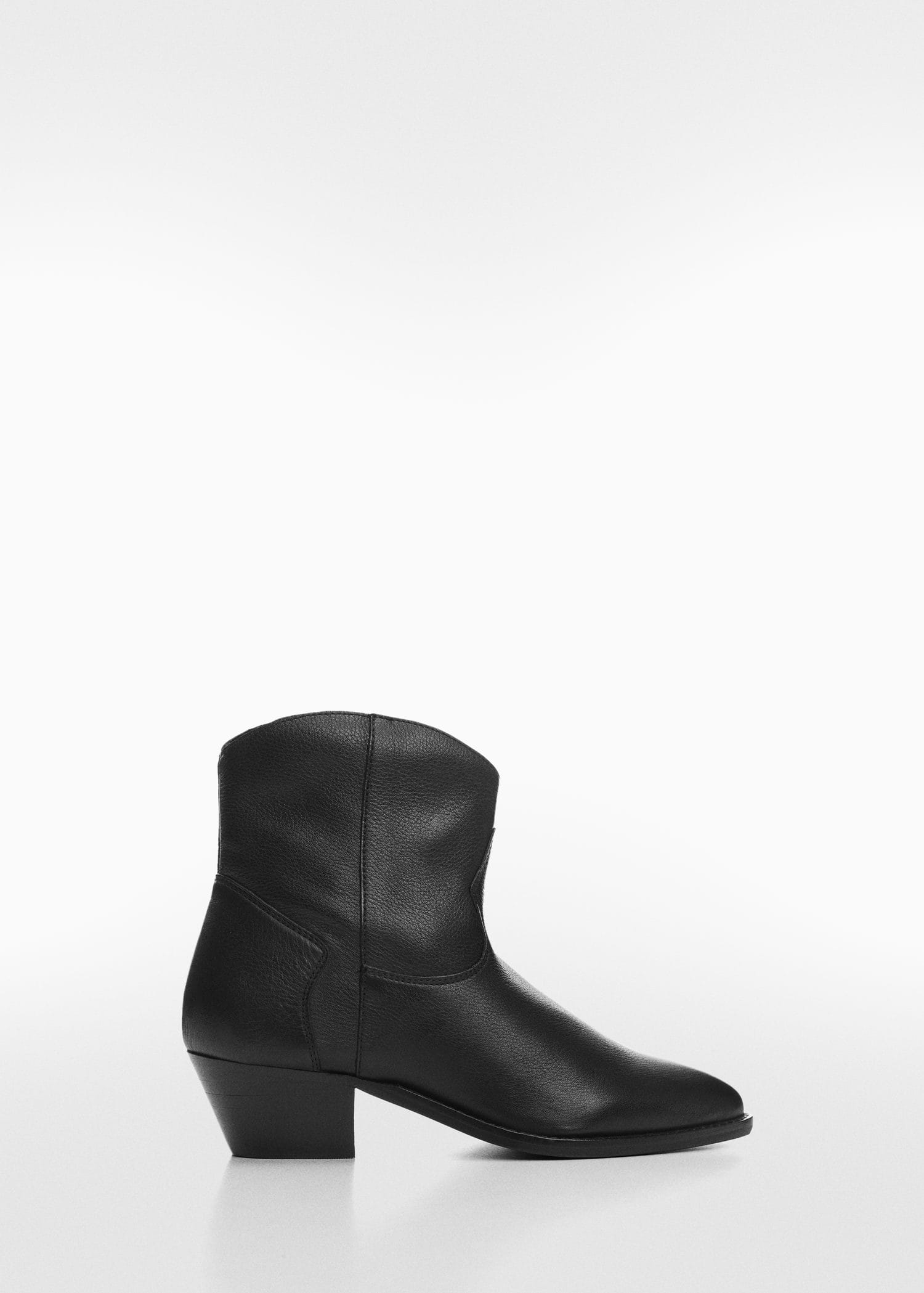 MANGO Leather Cowboy Ankle Boots in Black | endource