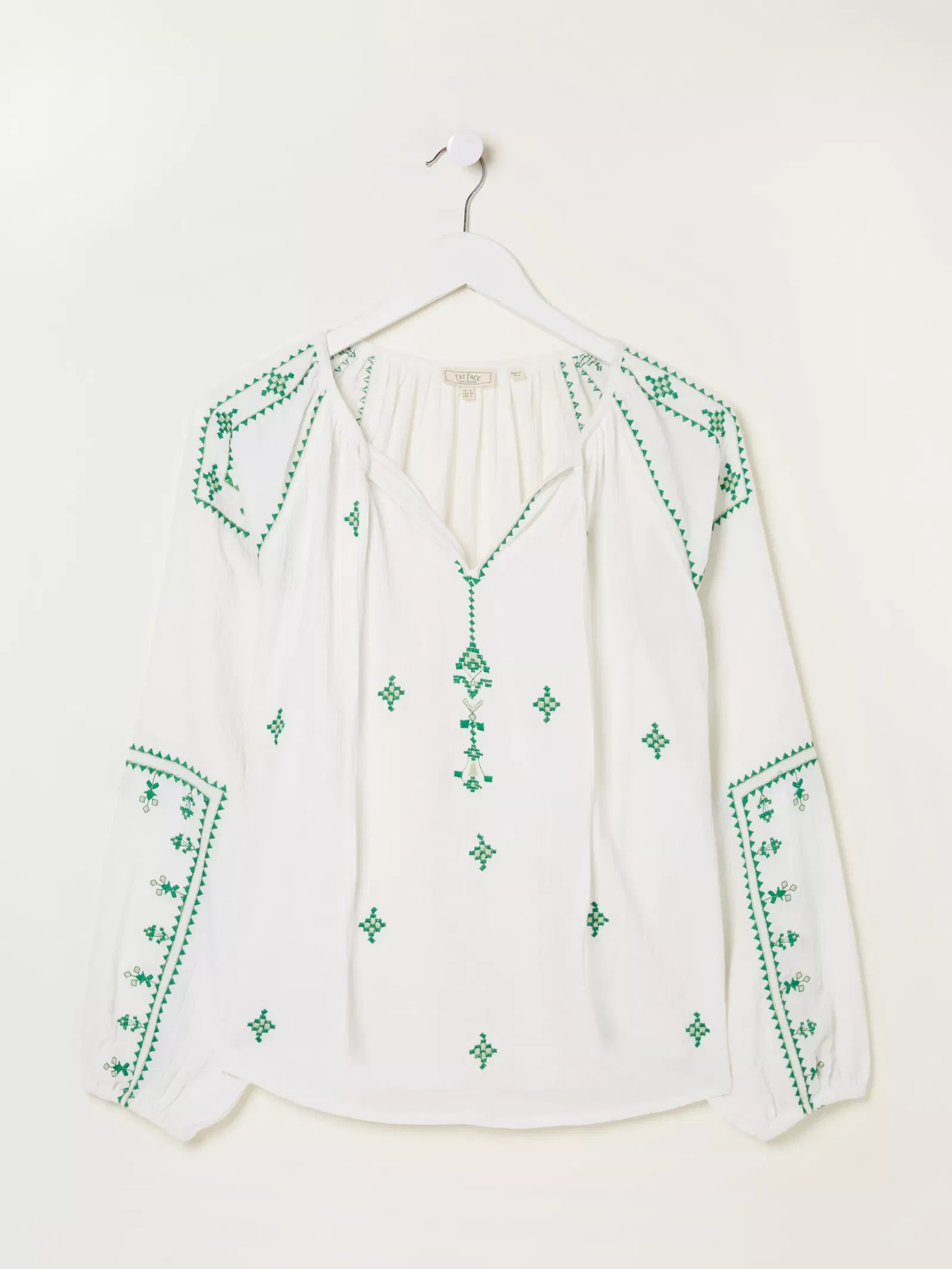 FATFACE Dee Embroidered Blouse in White | endource