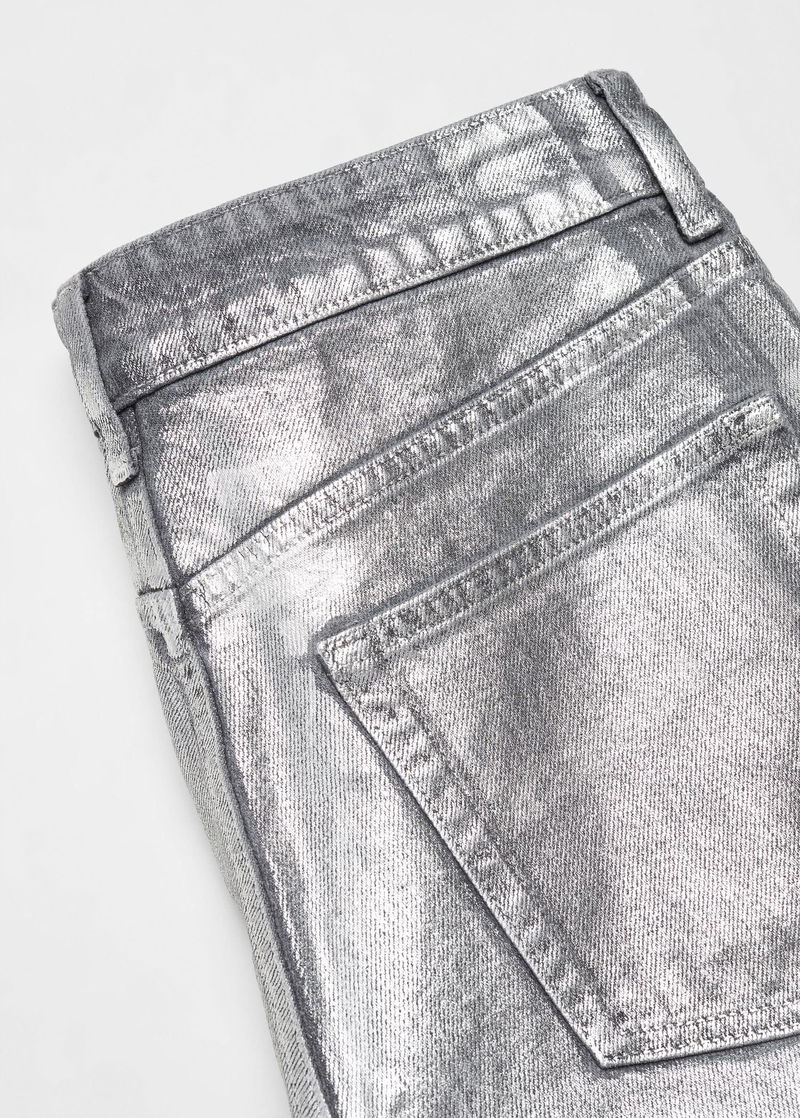 MANGO Straight Foil Jeans in Silver | endource