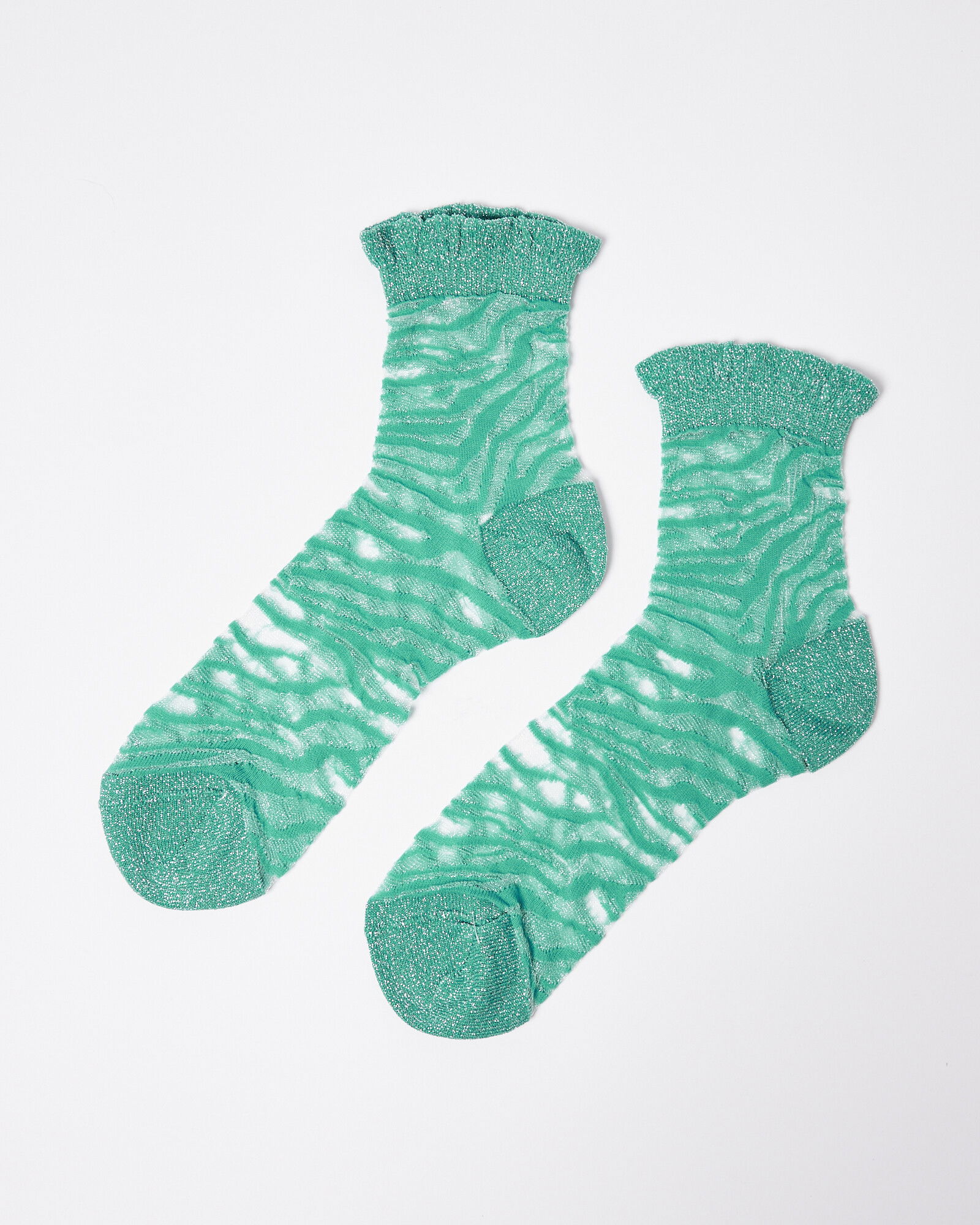 OLIVER BONAS Zebra Sheer Ankle Socks in Green | Endource