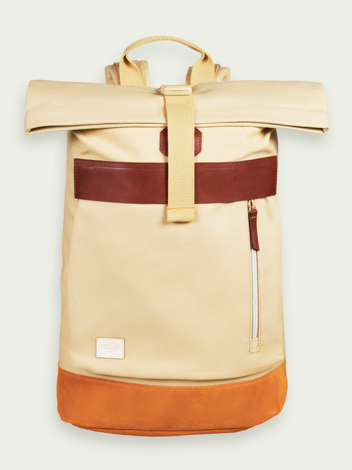 SCOTCH & SODA Leather-Trimmed Canvas Backpack in Sand | Endource