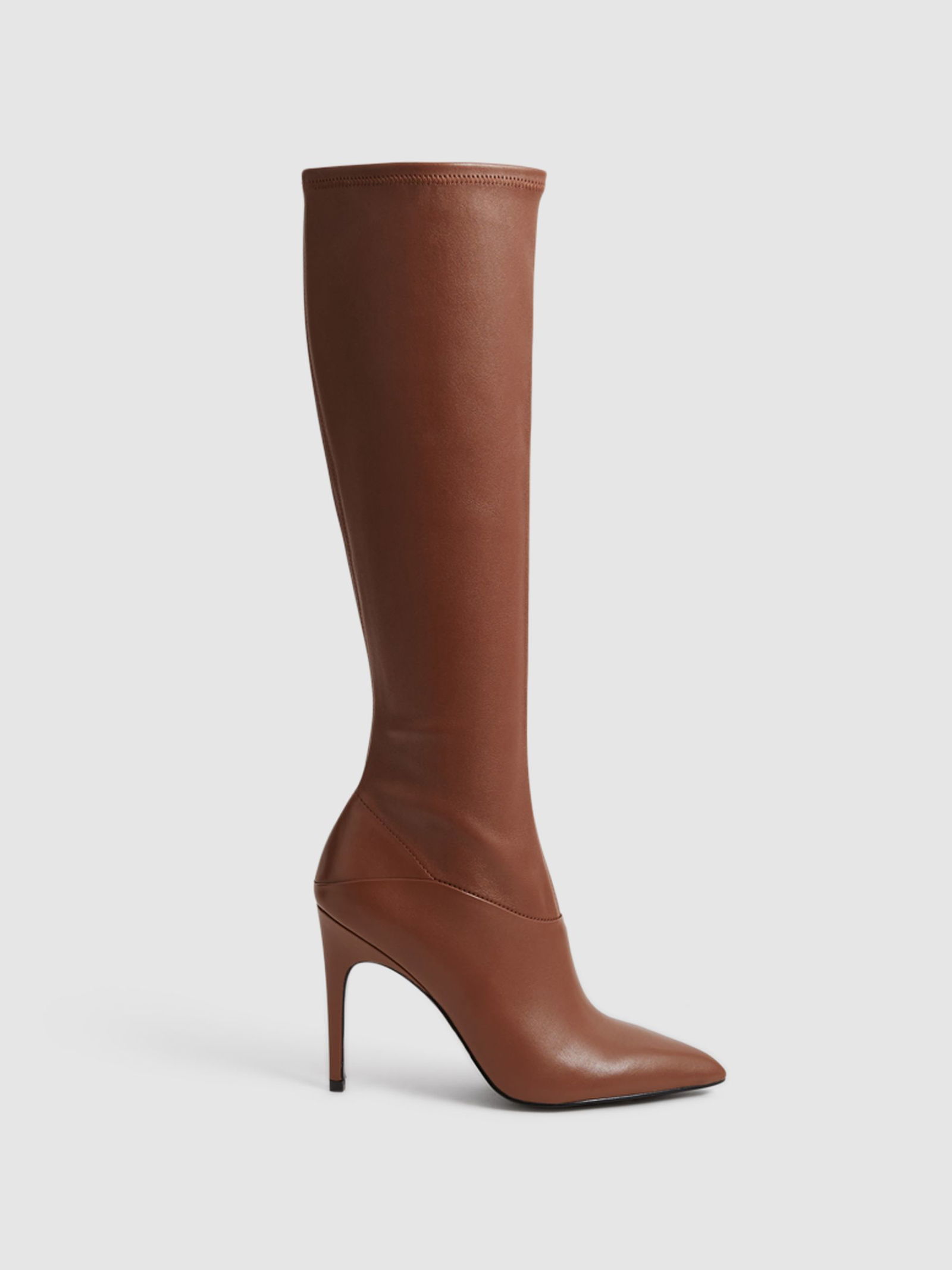 REISS Carina Knee High Leather Boots in Tan | endource