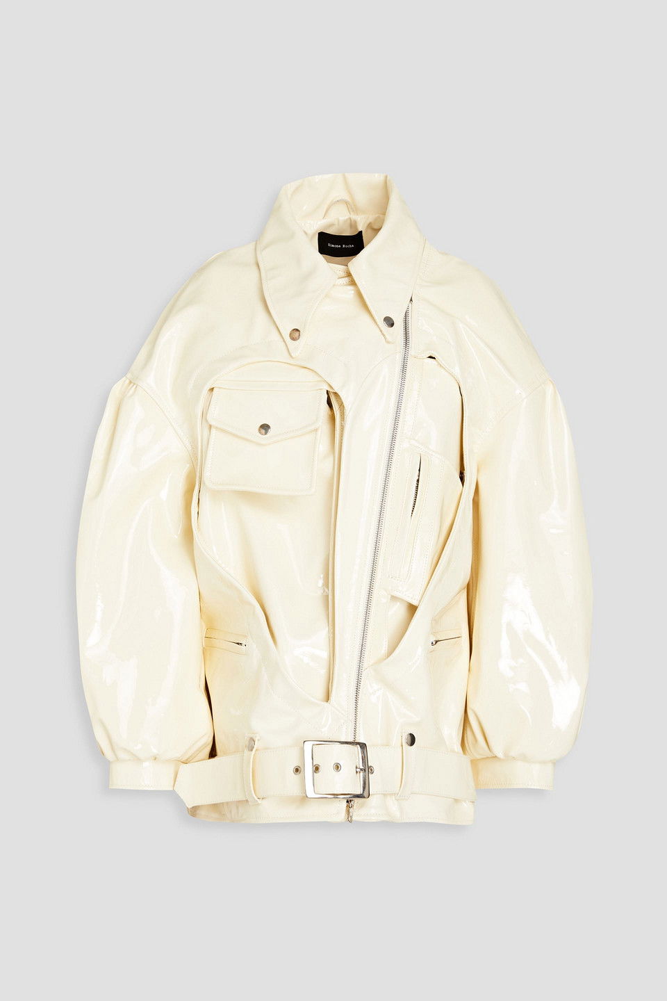 SIMONE ROCHA Cutout Patent-Leather Biker Jacket in White | endource