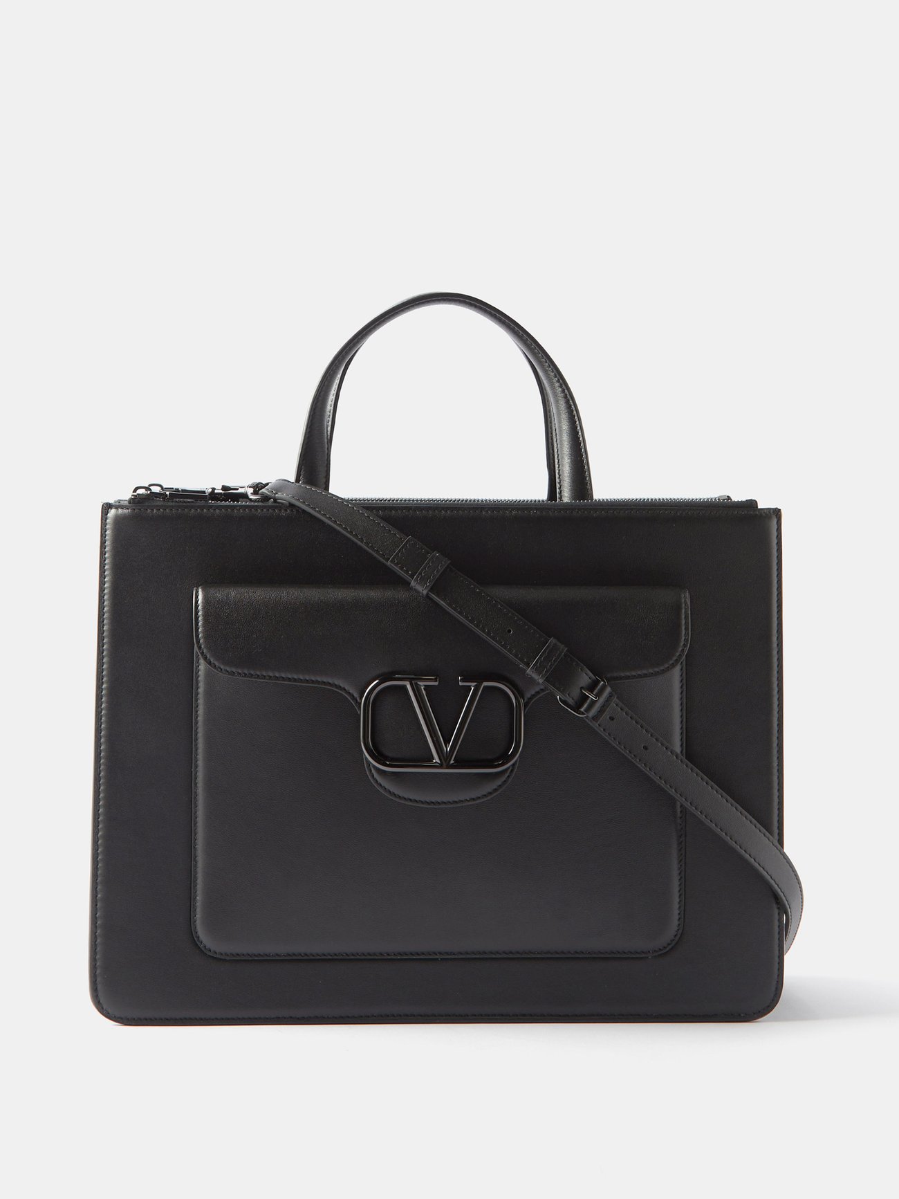 VALENTINO GARAVANI V-Logo Leather Briefcase in Black | endource