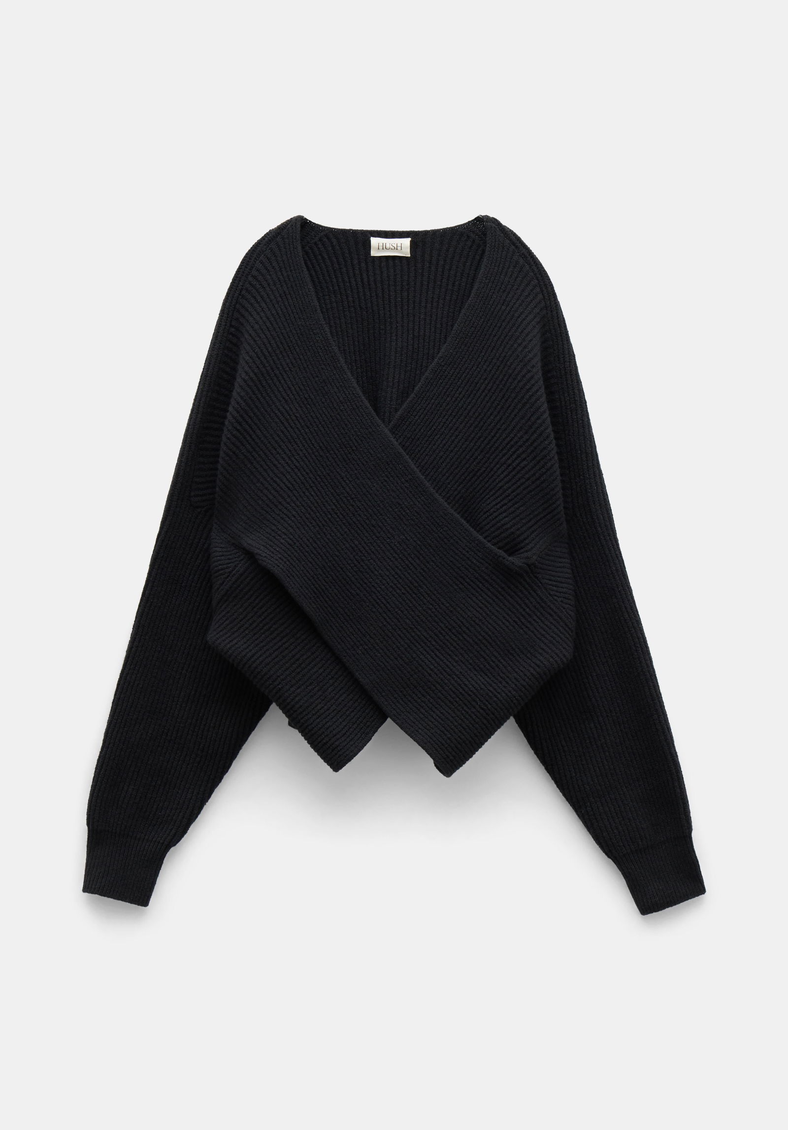 HUSH Bronte Cross Front Knit Jumper in Black | endource