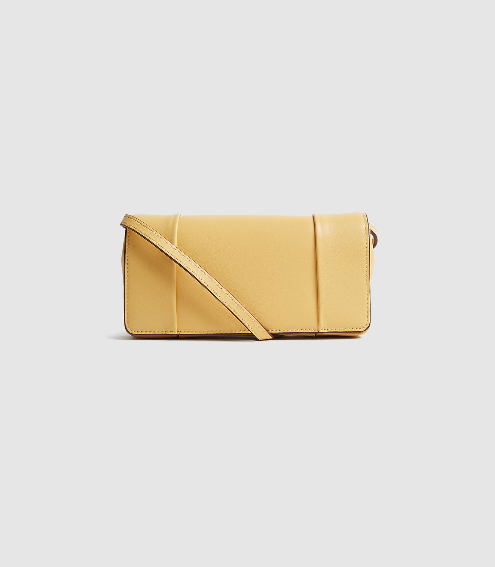 REISS Alma Clutch Small Leather Clutch Bag in Buttercup | Endource