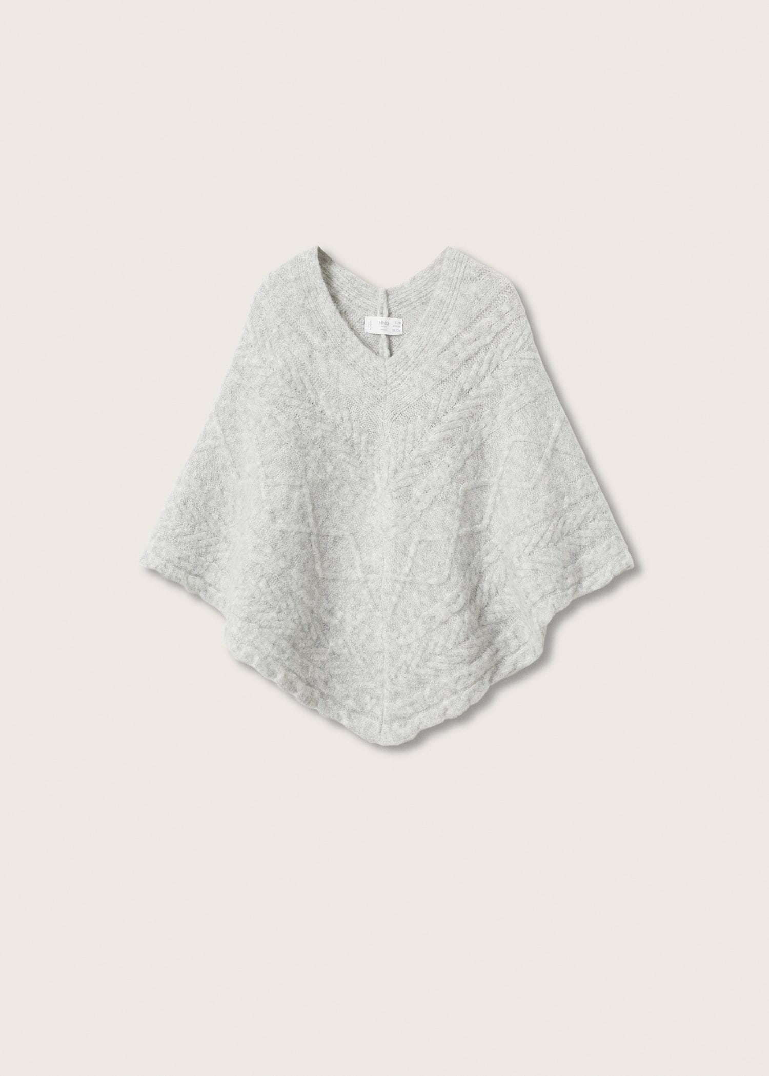 MANGO Cable-Knit Poncho in Light Heather Grey | endource