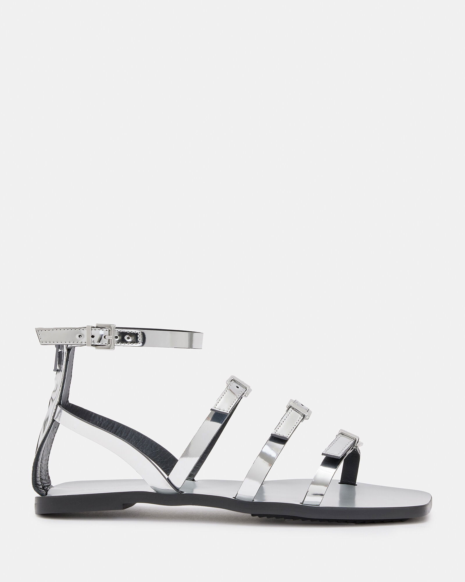 ALLSAINTS Lore Metallic Leather Gladiator Sandals in Mirror Silver ...