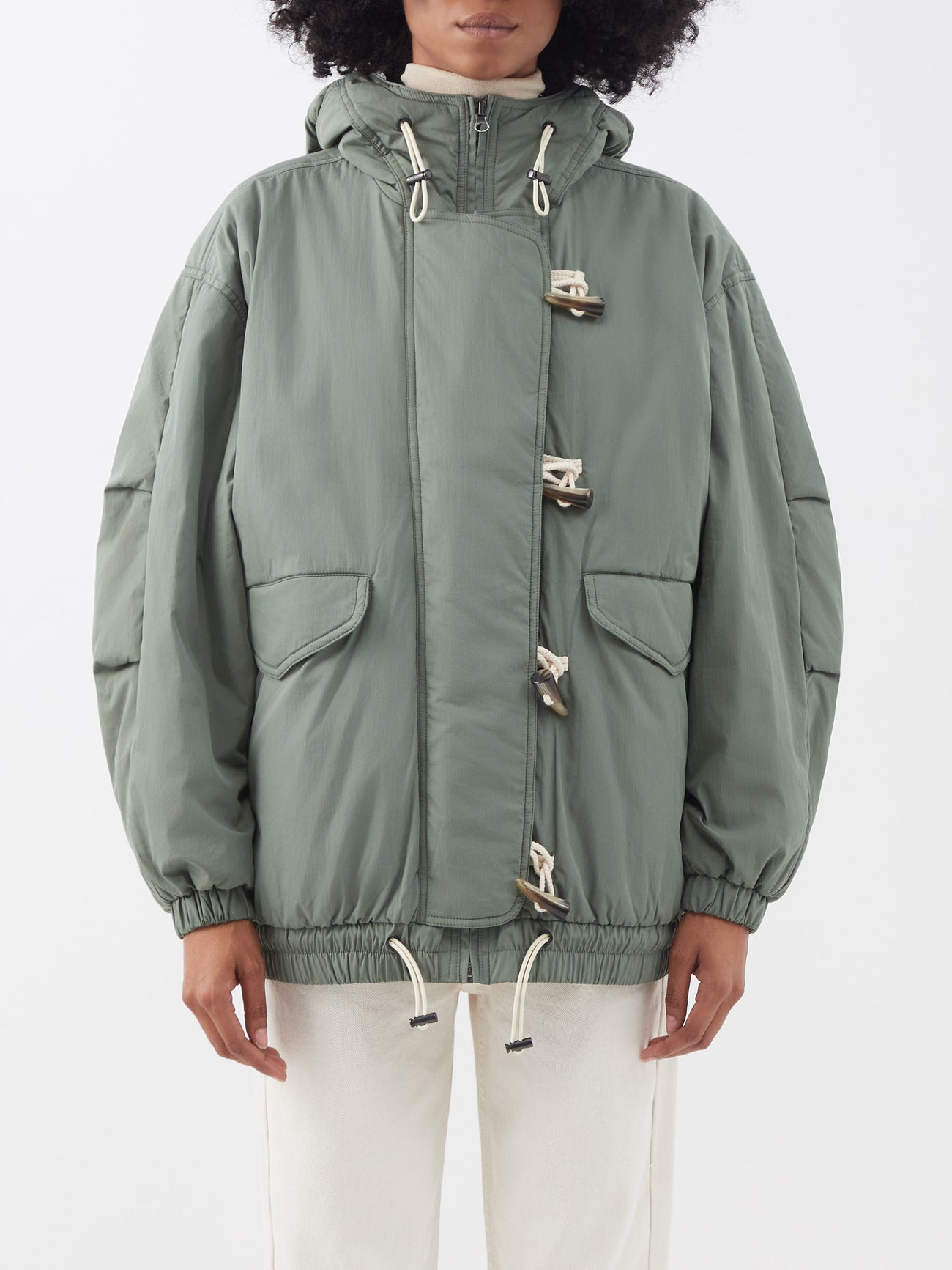 ISABEL MARANT ÉTOILE Daisy Short Canvas Hooded Jacket in Green | endource