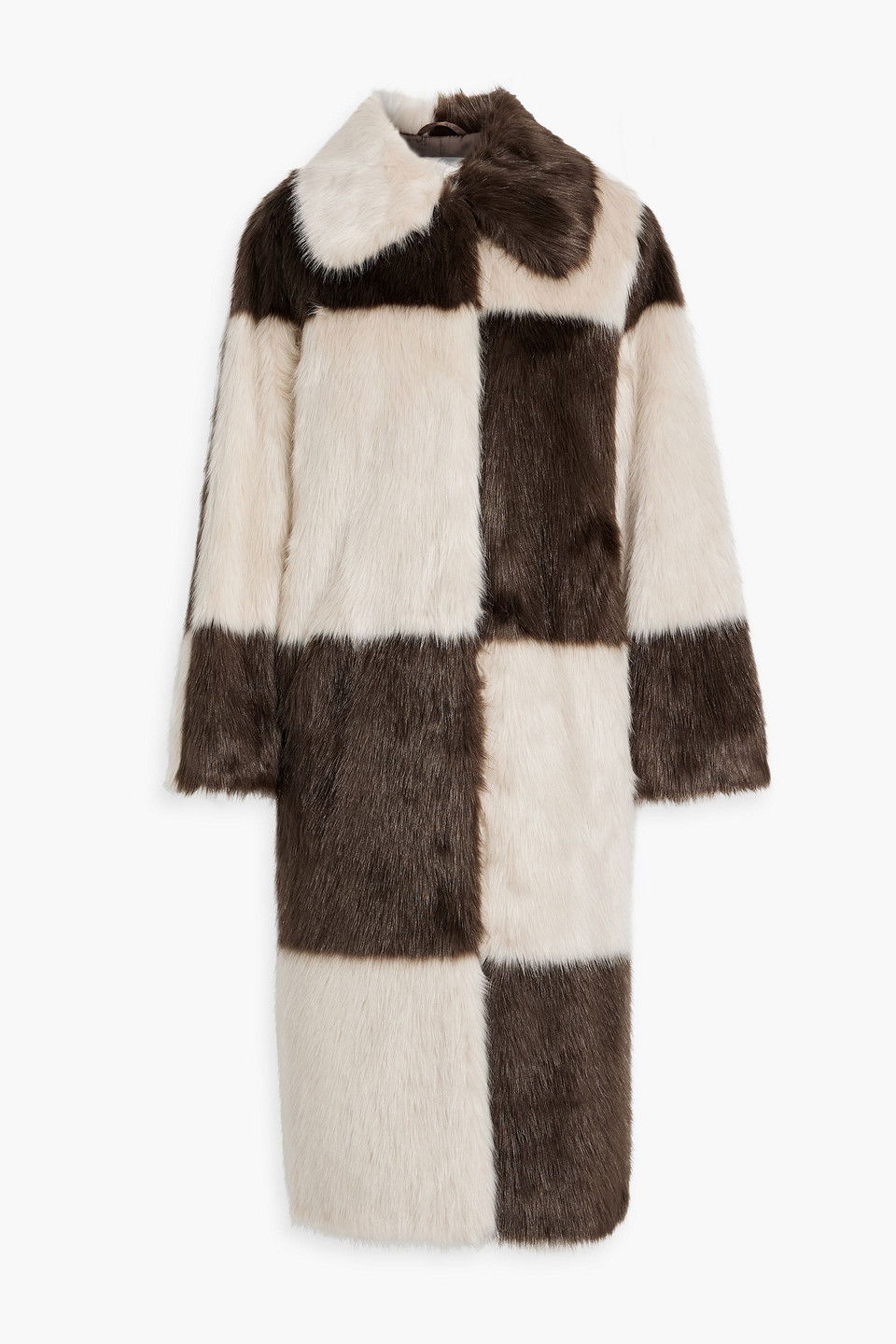 STAND STUDIO Nino Checked Faux Fur Coat in Neutral | Endource