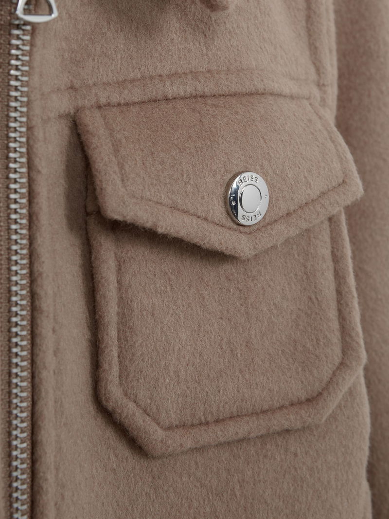 REISS Peridoe Junior Wool Trucker Jacket in Camel | endource