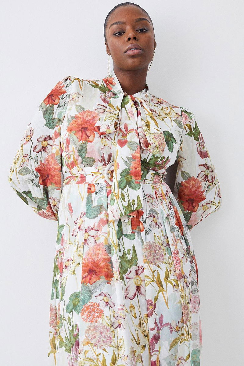 KAREN MILLEN Karen Millen x Lydia Millen - Crinkle Floral Midi Dress in ...