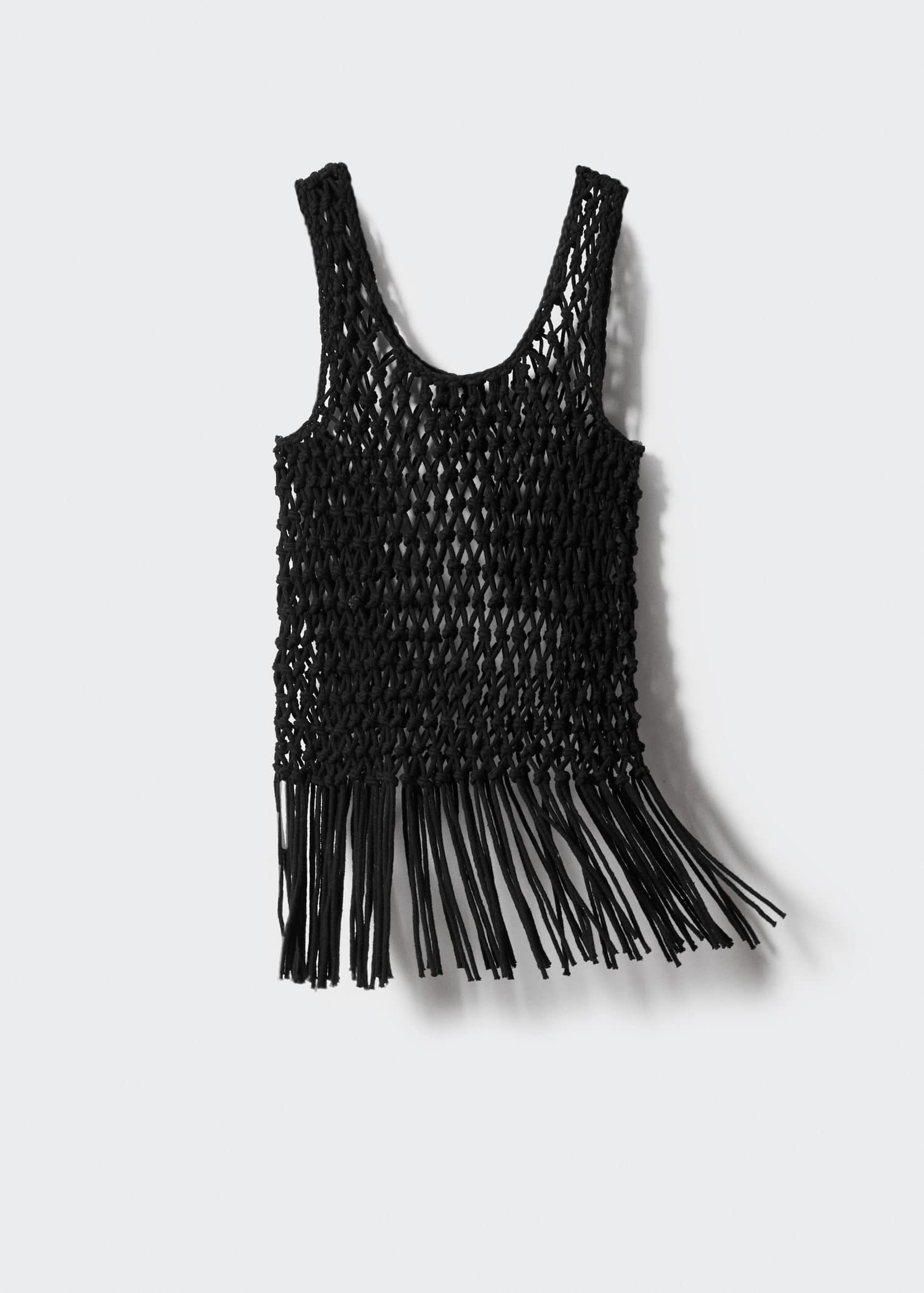 MANGO Mesh Top With Fringe Detail in Black | endource