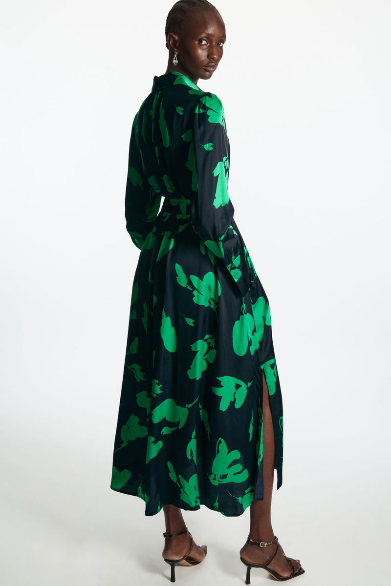 COS Belted Printed Dress in BLACK / GREEN / PRINTED | Endource