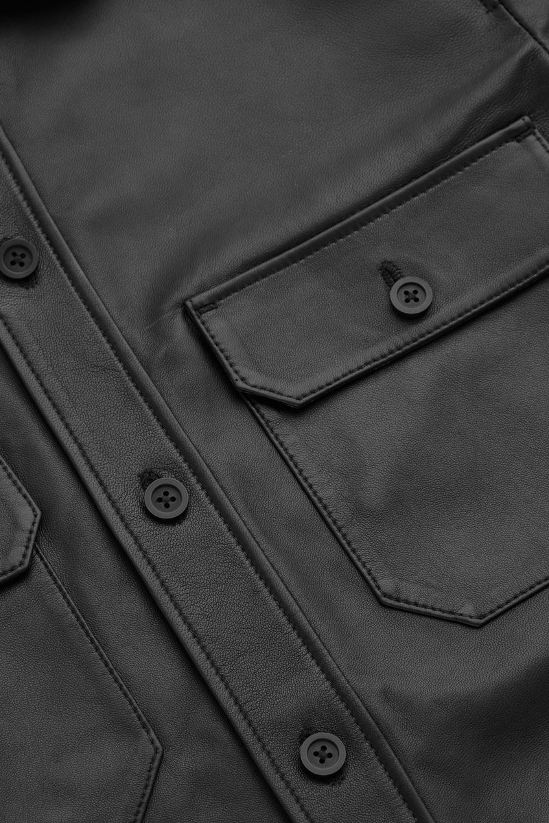 COS Lamb Leather Overshirt in black | endource
