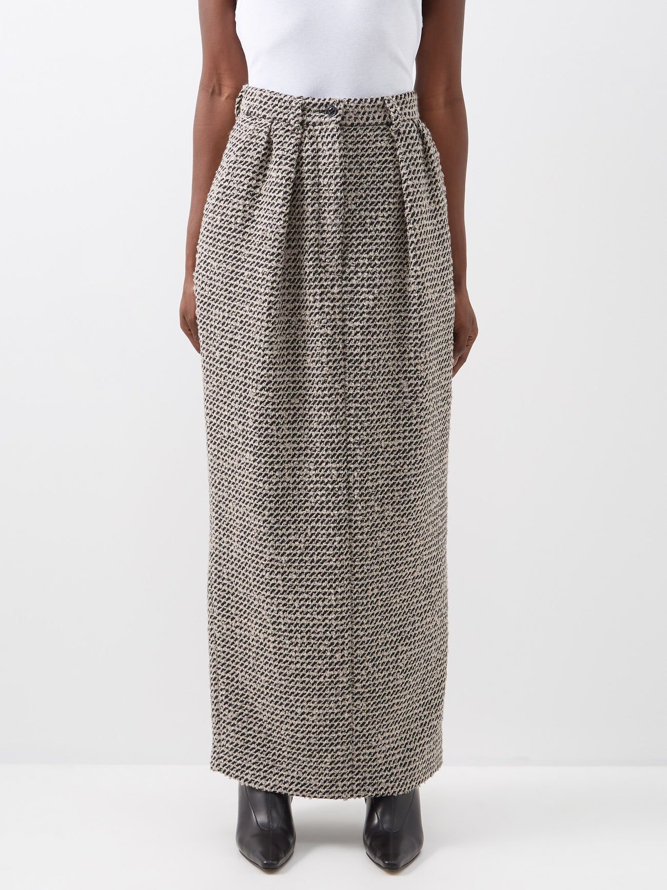 RAEY Wool-Blend Tweed Maxi Skirt in Navy | endource