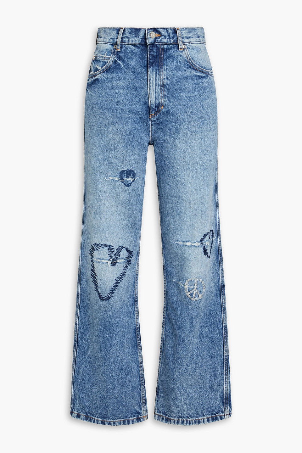 SANDRO Patty Embroidered Distressed High-Rise Wide-Leg Jeans in Blue ...