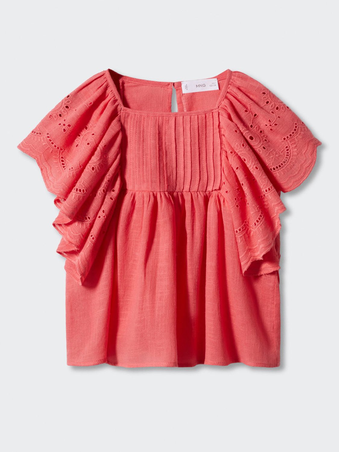 MANGO Rodas Cotton Broderie Floaty Sleeve Blouse in Bright Red | endource