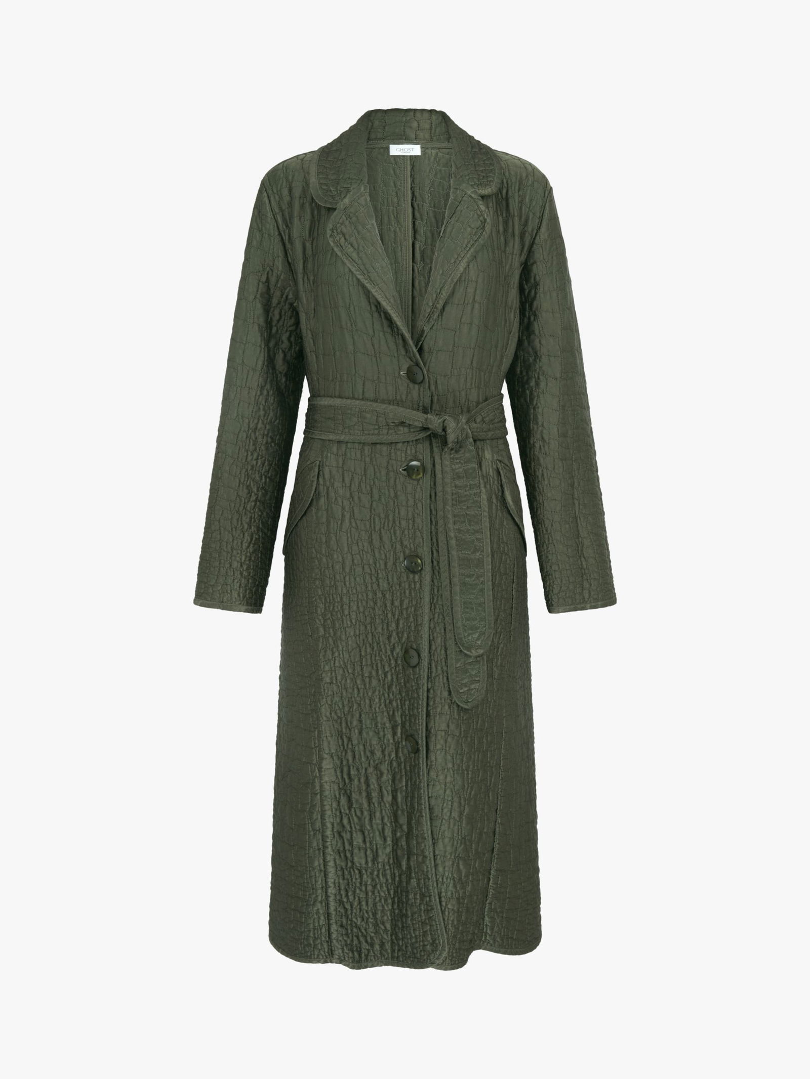 GHOST Tabitha Textured Long Coat in Dark Green | Endource