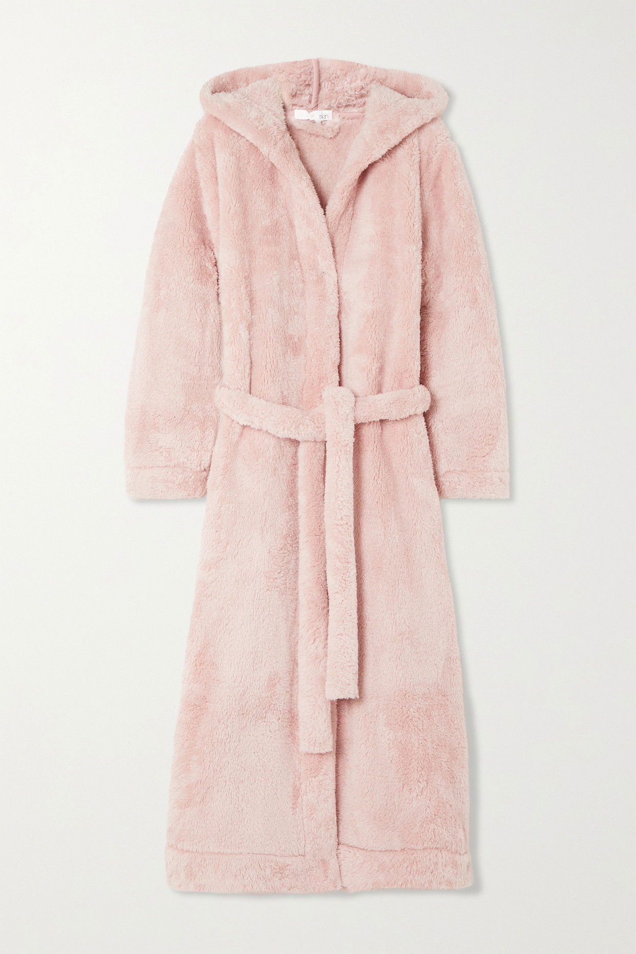 SKIN Wynter Hooded Recycled Faux Fur Robe in Pink | Endource