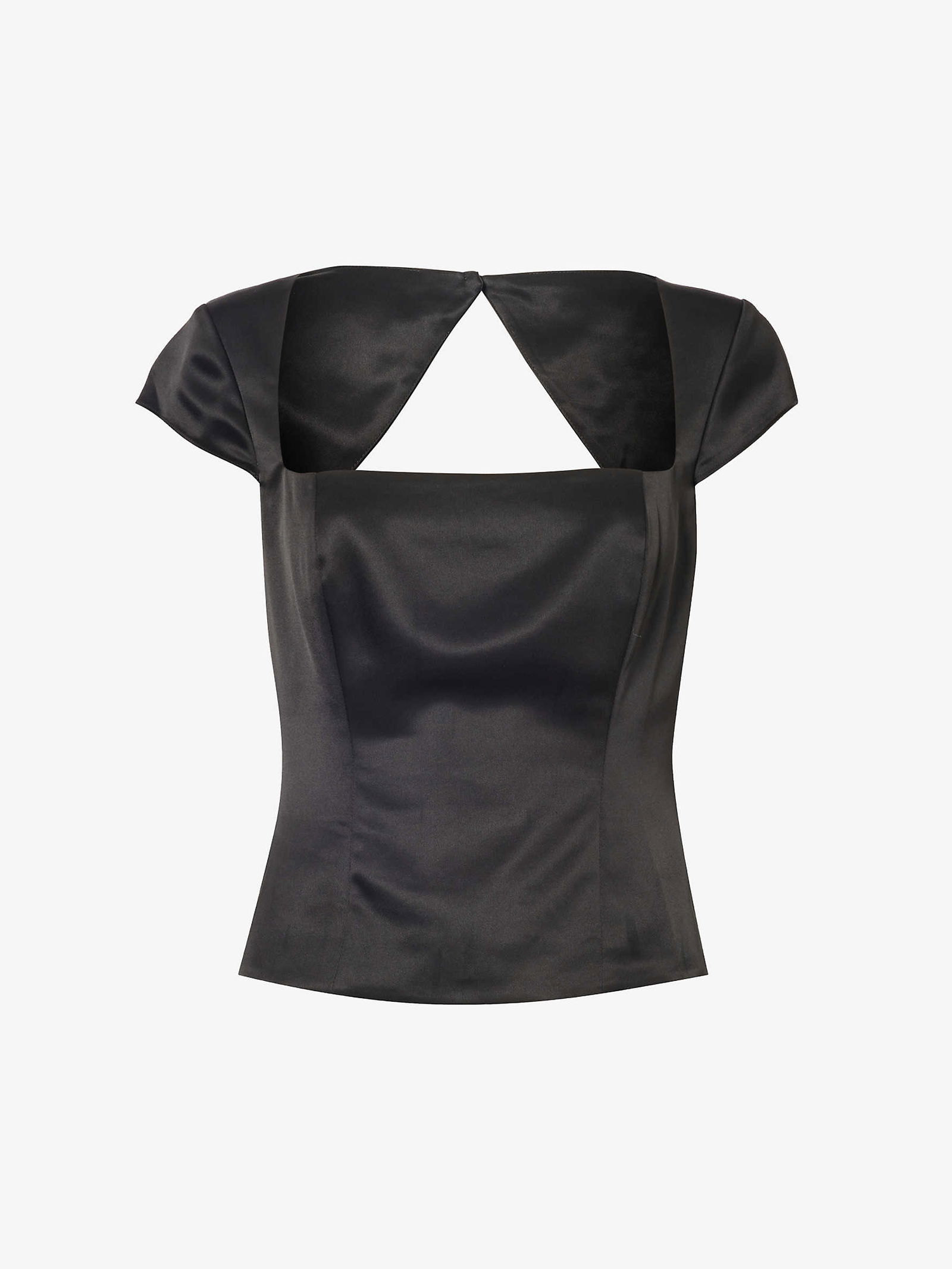 REFORMATION Cora Square-Neck Satin Top in BLACK | endource