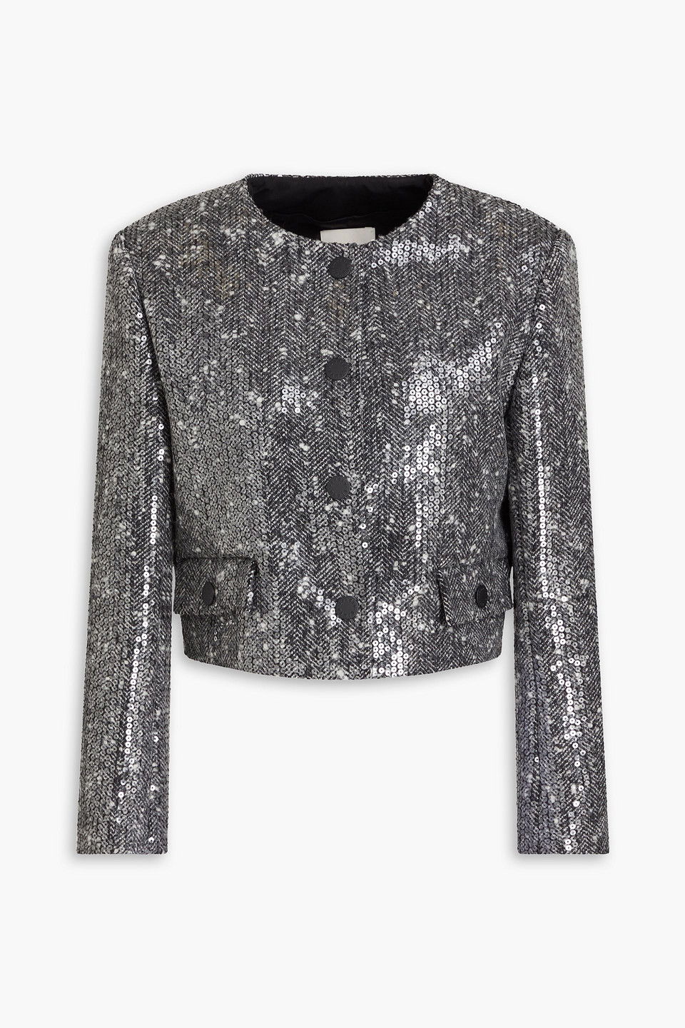SANDRO Cropped Sequin-Embellished Tweed Jacket in Metallic | endource