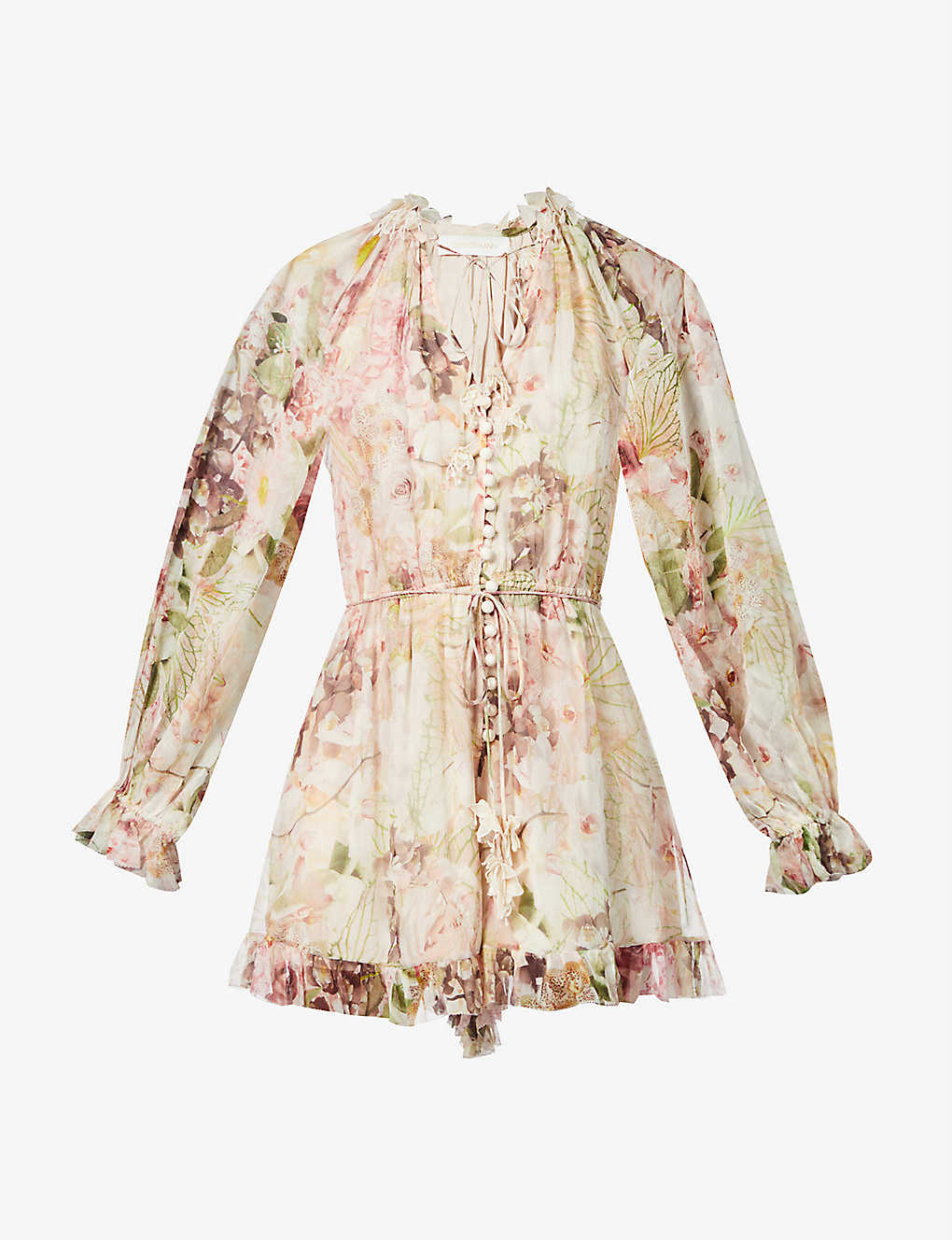 ZIMMERMANN Dancer Flutter Floral-Print Silk Playsuit | endource