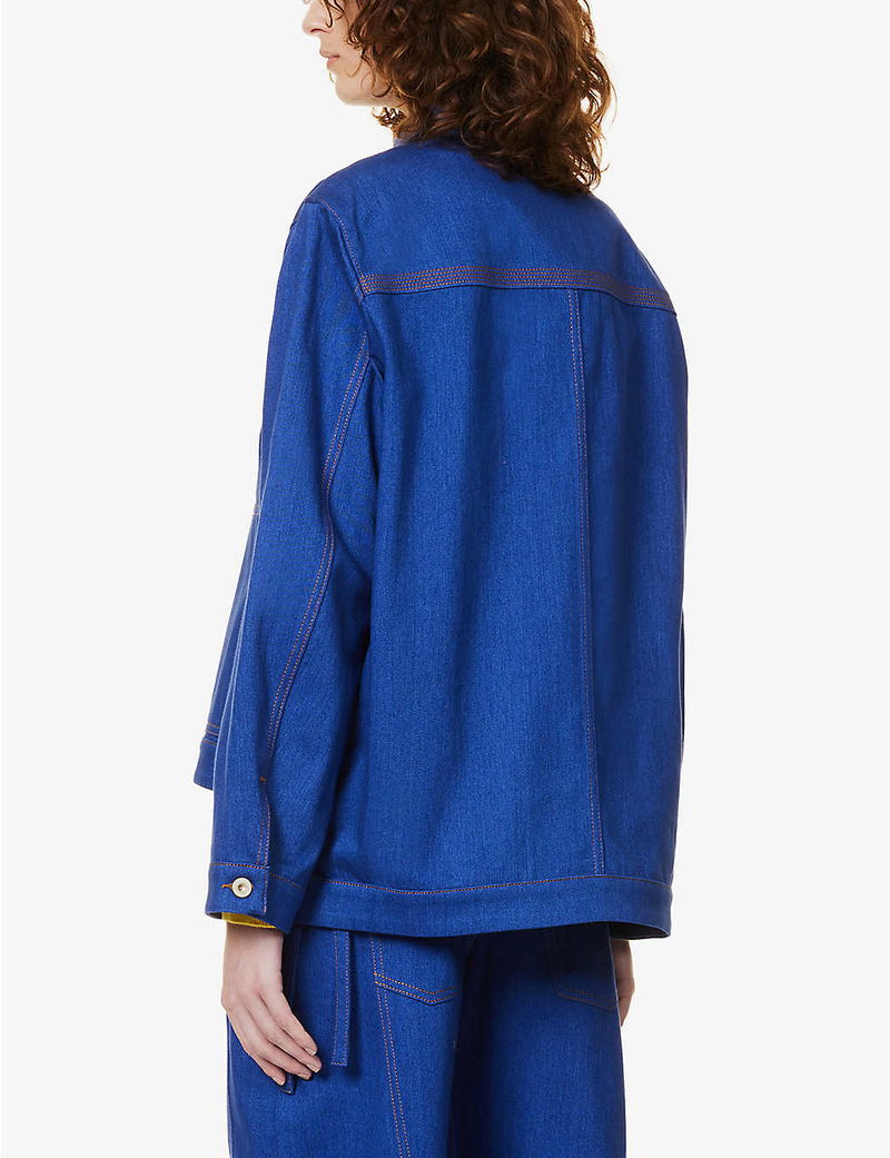 LOEWE Workwear Brand-Patch Boxy-Fit Denim Jacket in BRIGHTBLUE | Endource