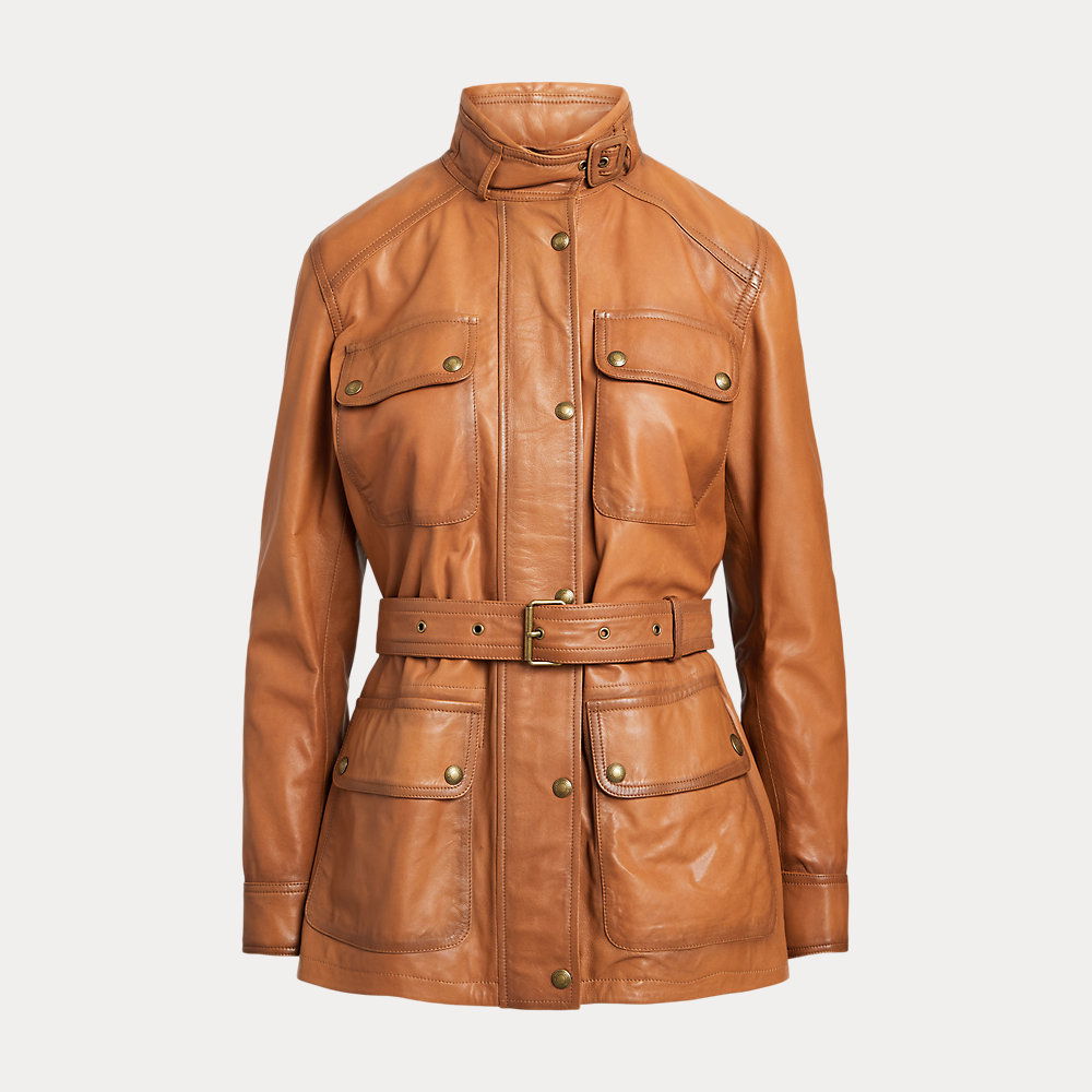 LAUREN RALPH LAUREN Belted Burnished Leather Field Jacket in Tan | endource