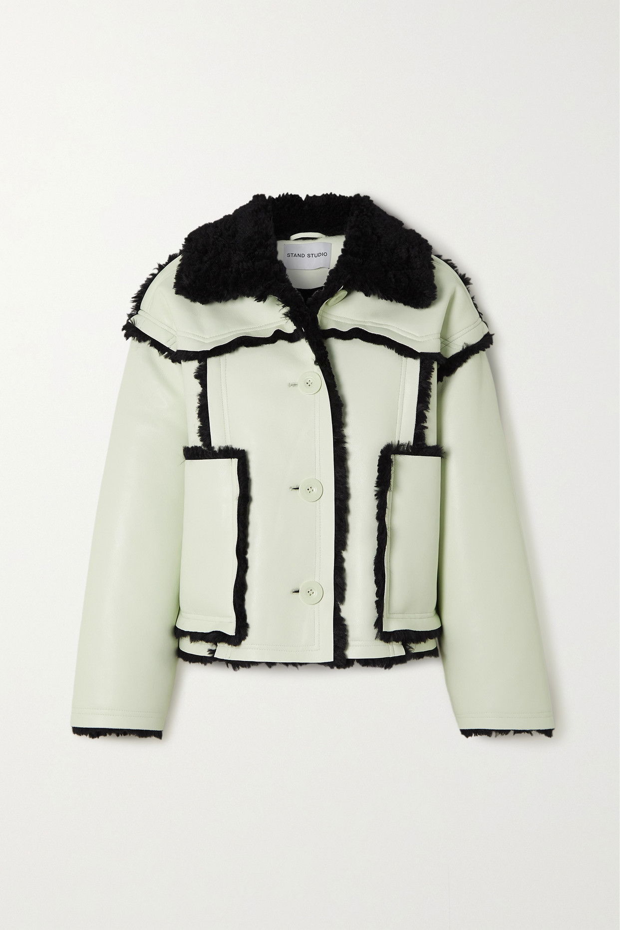 STAND STUDIO Callie Faux Fur-Trimmed Jacket in Green | endource