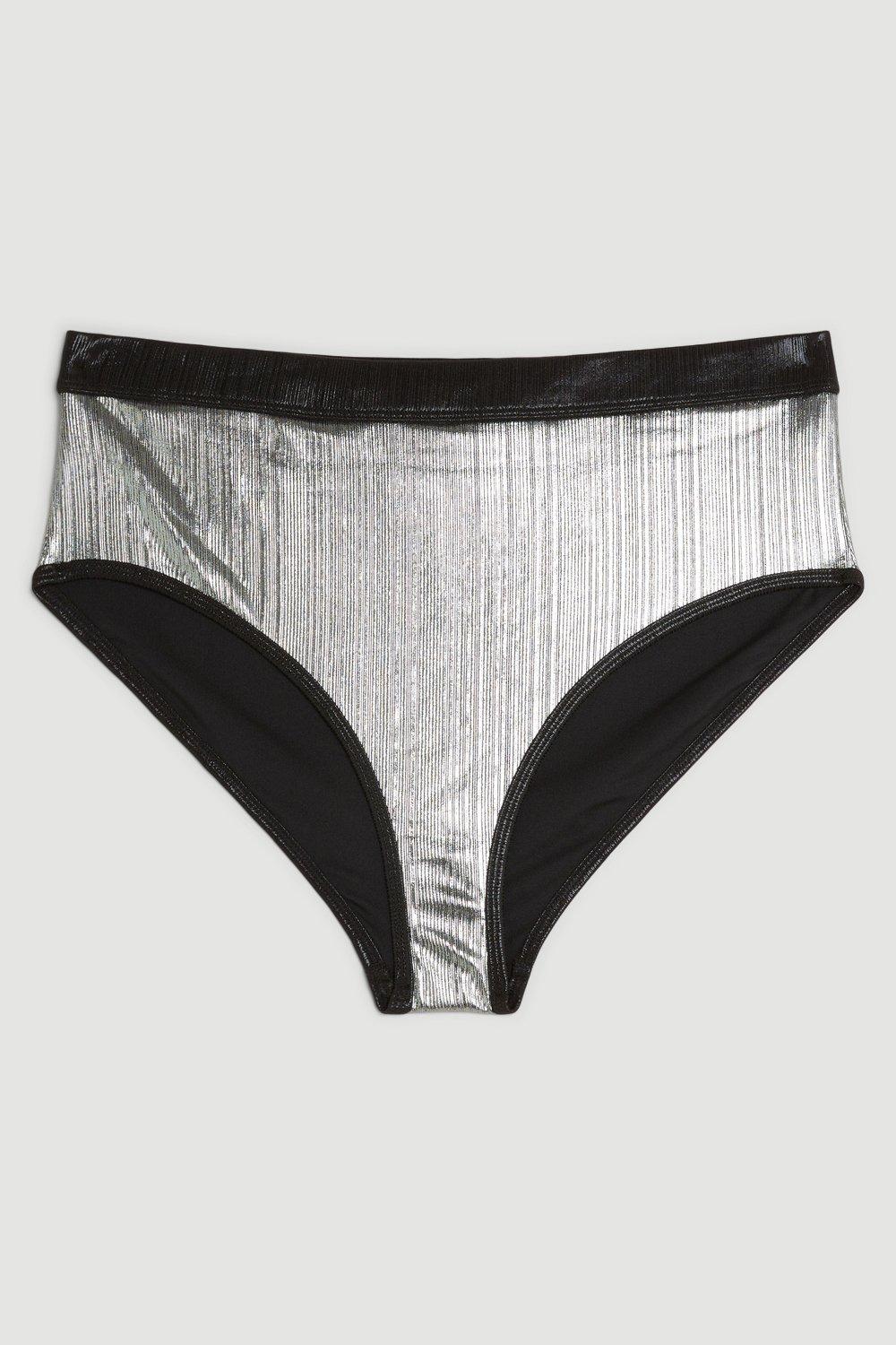 KAREN MILLEN Foiled Bikini Bottoms in Metallic Silver | endource