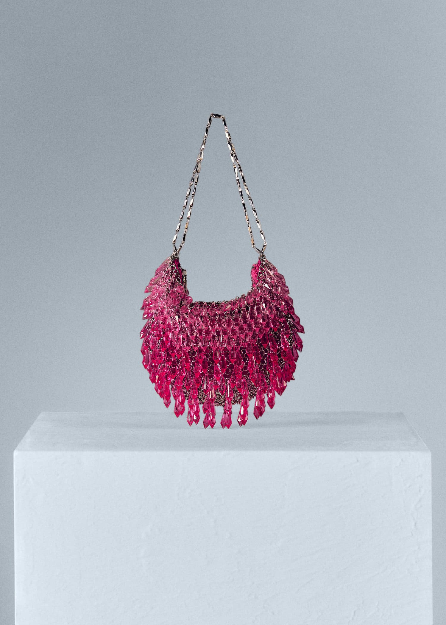 MANGO Double Chain Beaded Bag in Fuchsia | endource