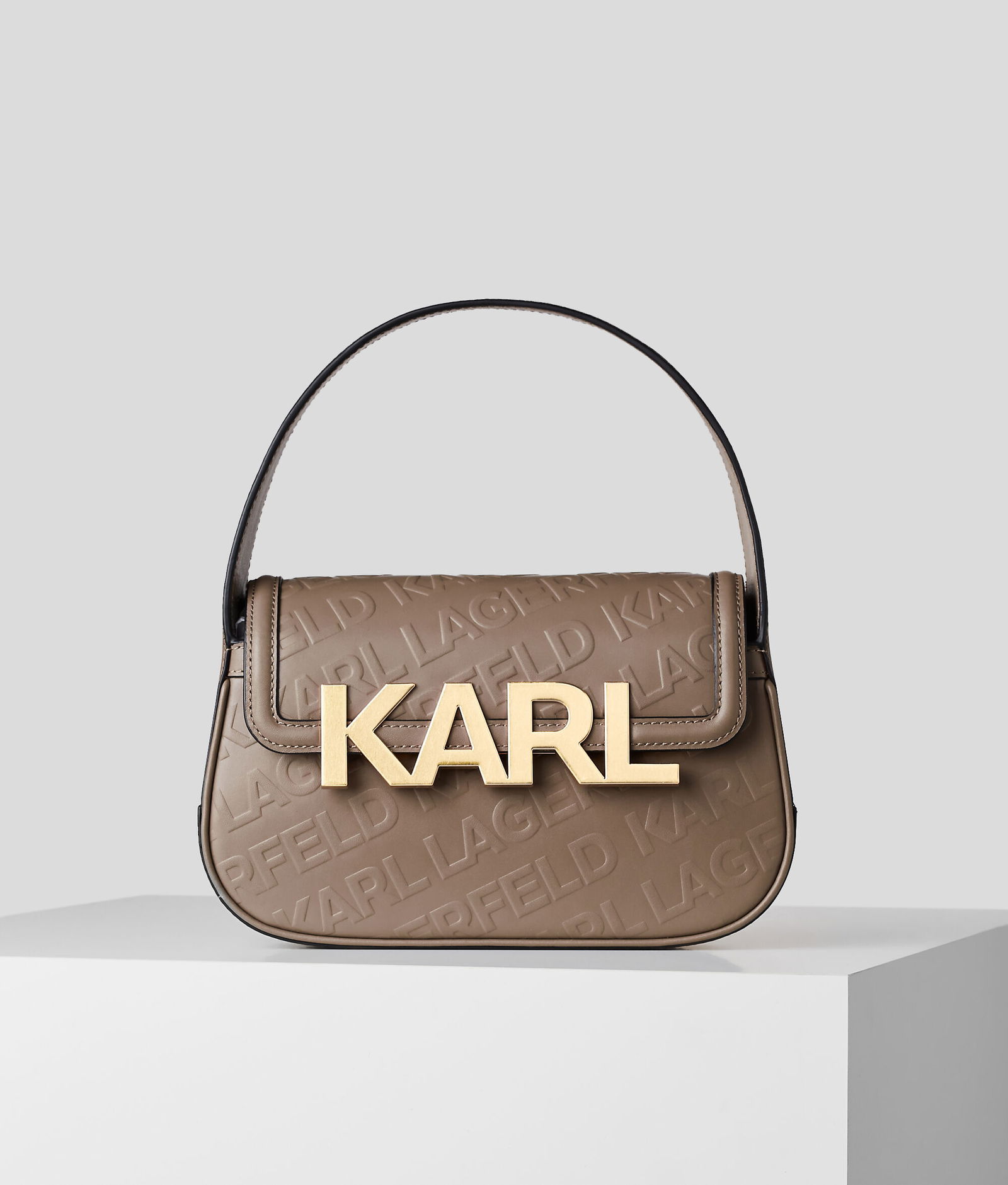 KARL LAGERFELD K/Letters Embossed Shoulder Bag in TAUPE | endource