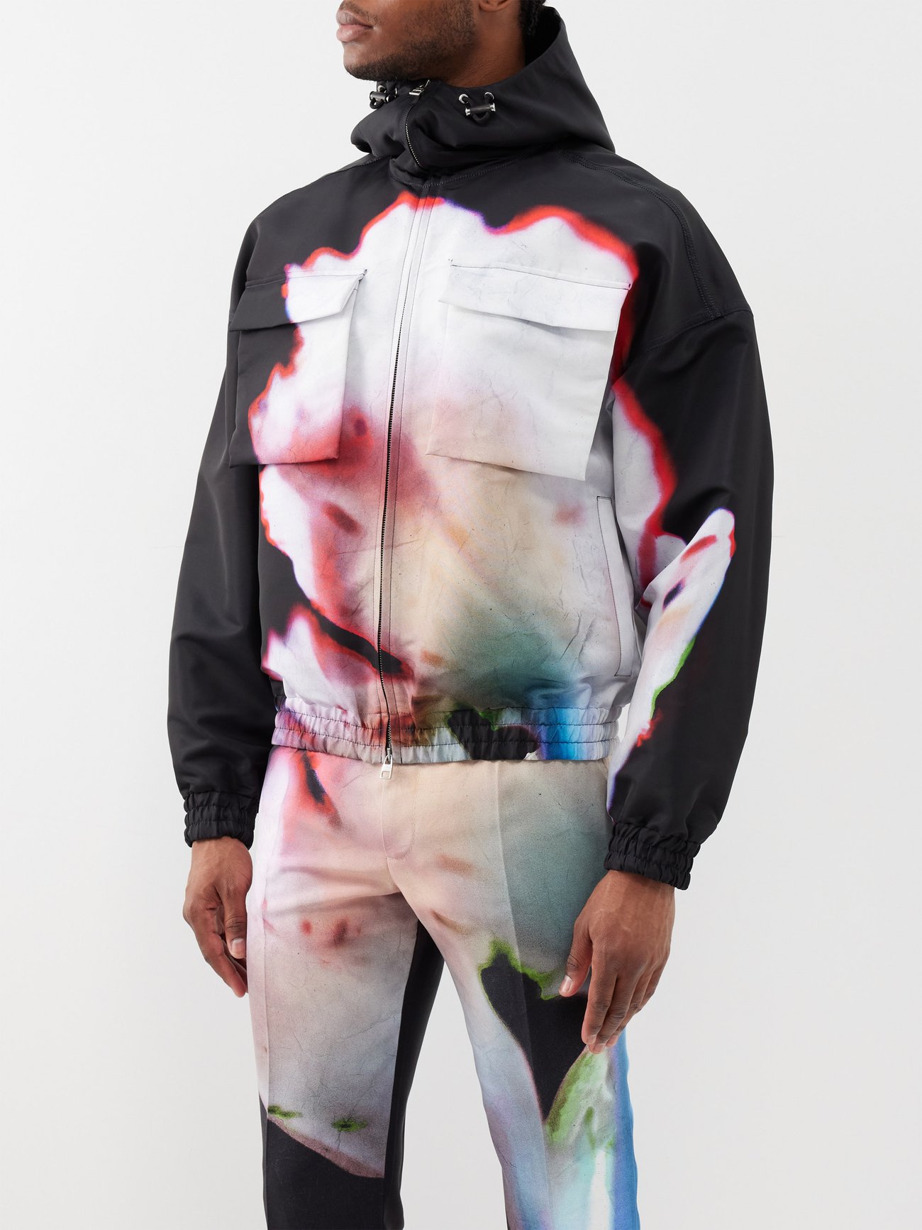 ALEXANDER MCQUEEN Solarised Flower-Print Twill Hooded Jacket in Black ...