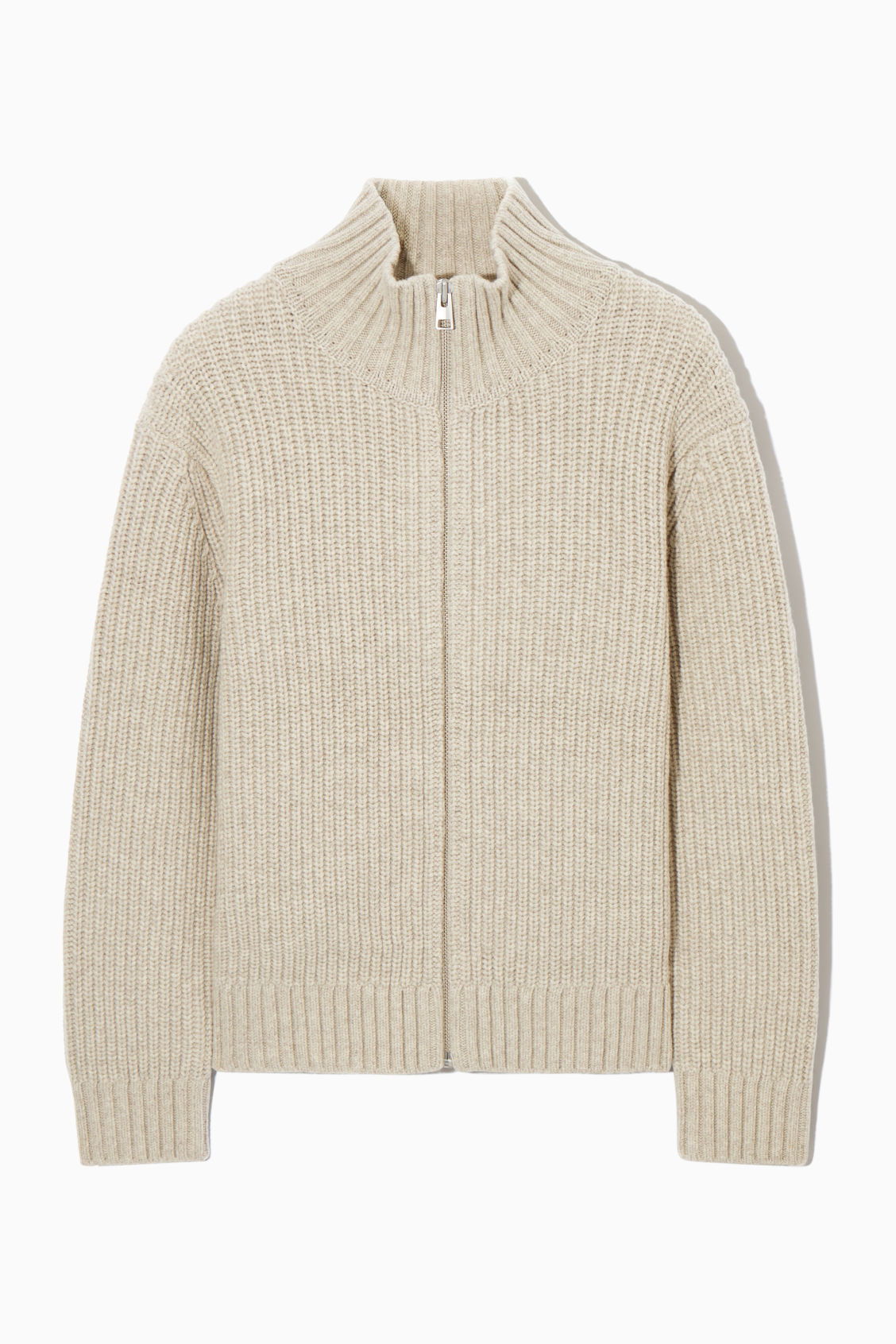 COS Funnel-Neck Knitted Wool Jacket in LIGHT BEIGE | Endource