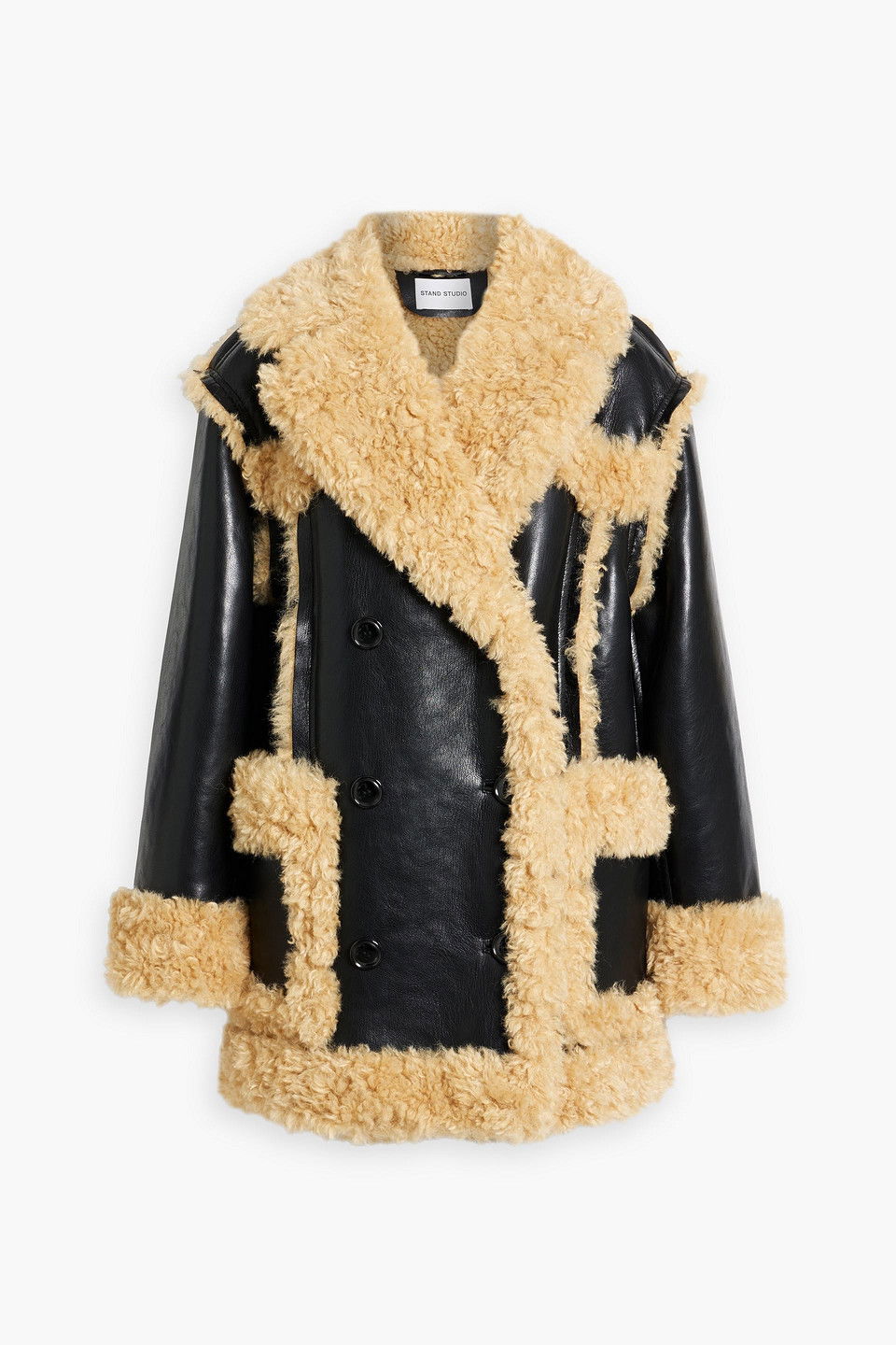STAND STUDIO Magnolia Double-Breasted Faux Shearling Jacket in Black ...