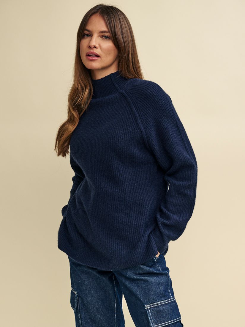 NOBODY'S CHILD Fishermans' Rib Long Line Jumper in Navy | Endource