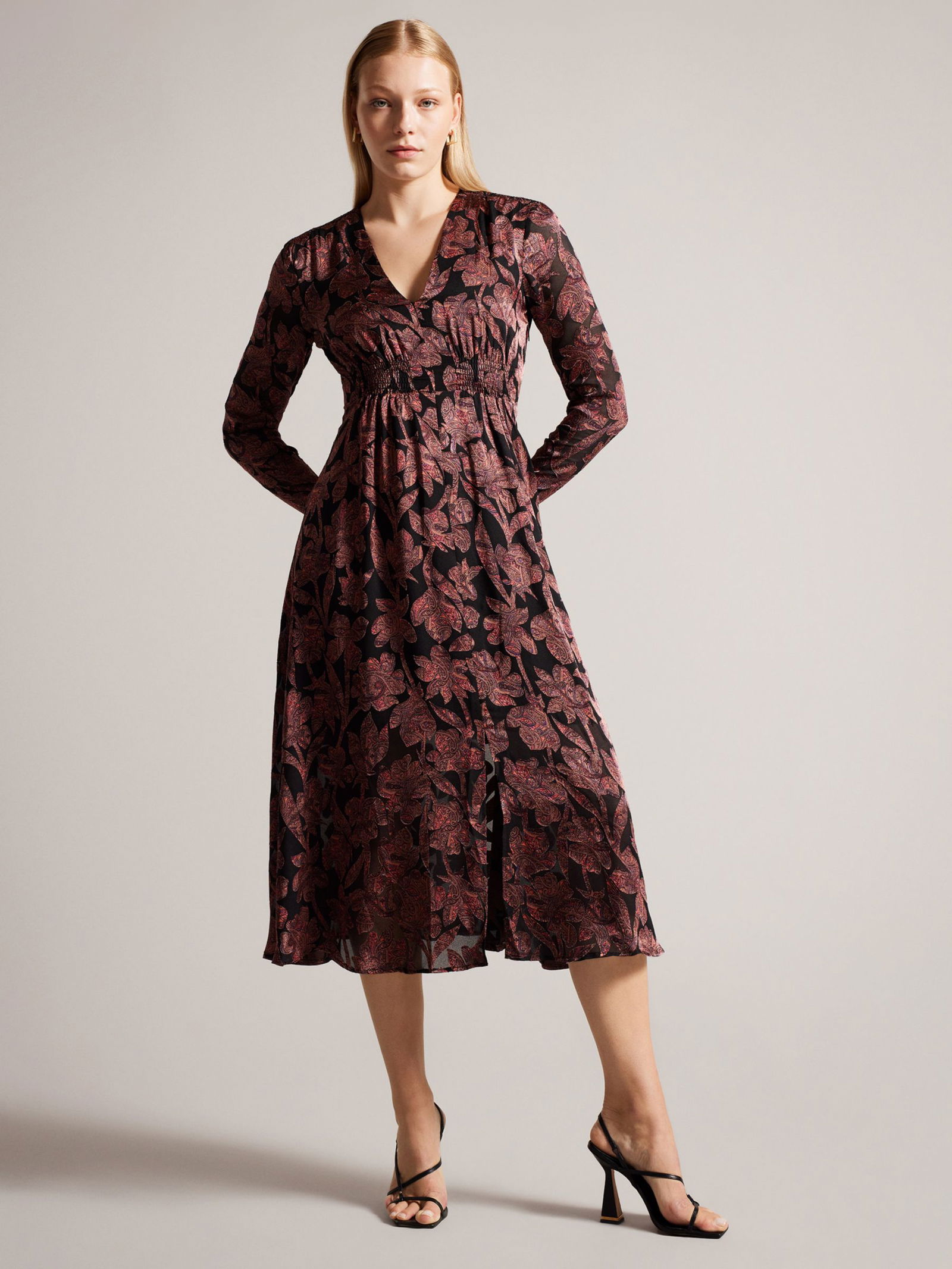 TED BAKER Loiise Floral Midi Dress in Black/Multi | Endource