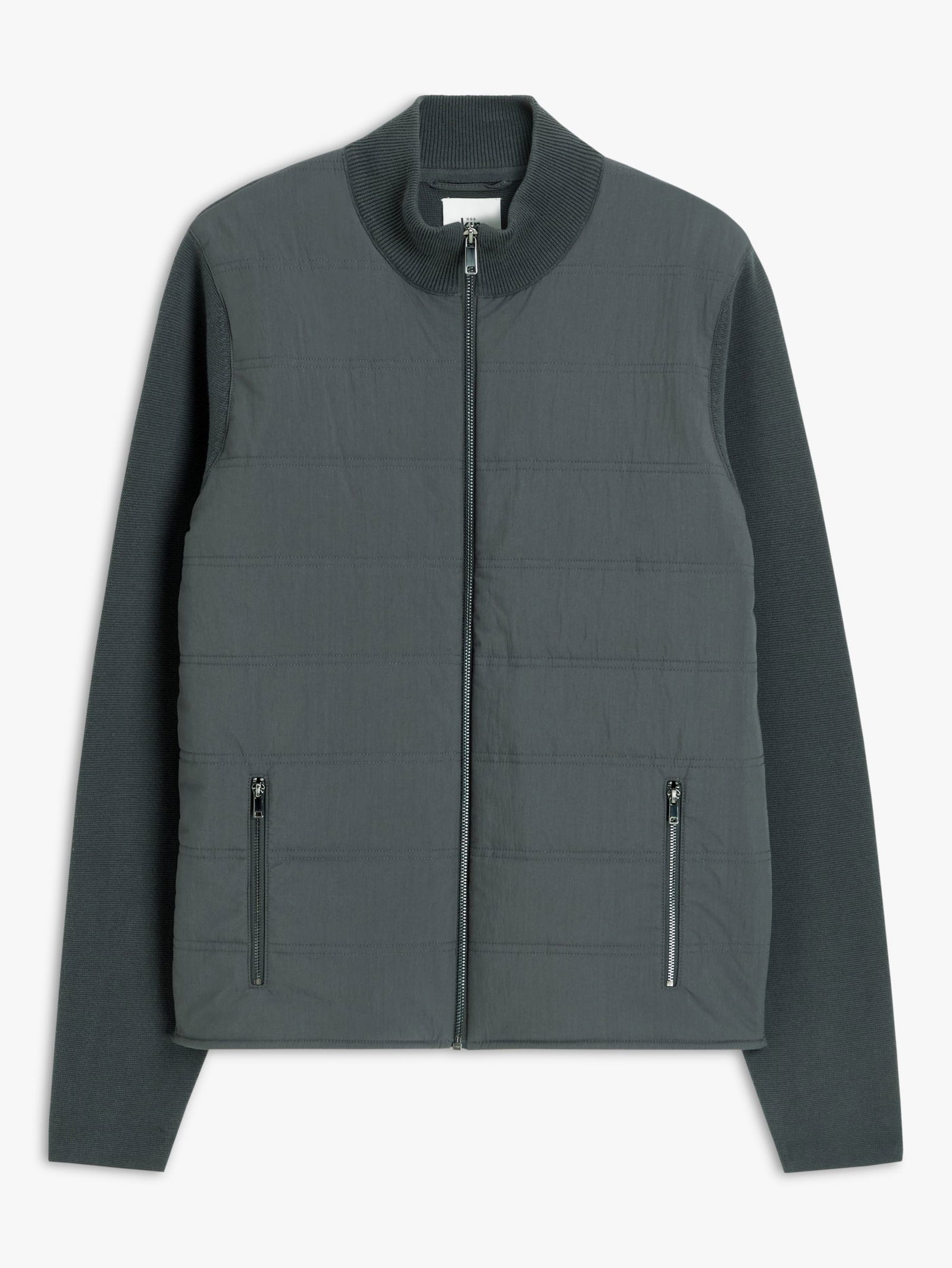 KIN Hybrid Zip Through Cotton Jumper in Asphalt | endource