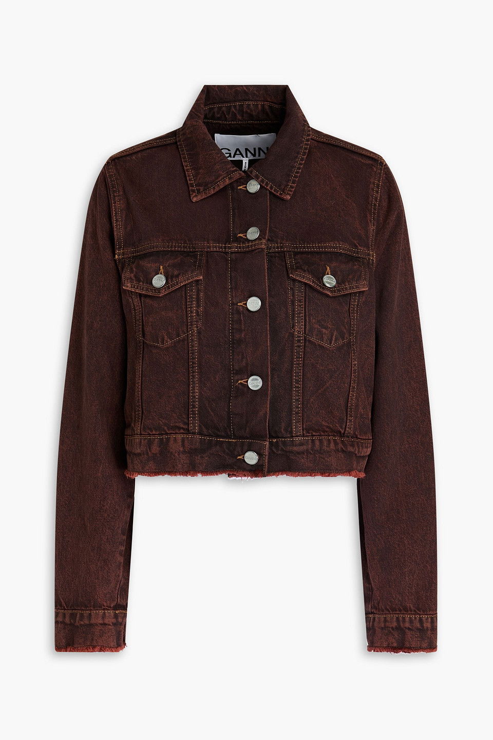GANNI Cropped Frayed Denim Jacket | endource