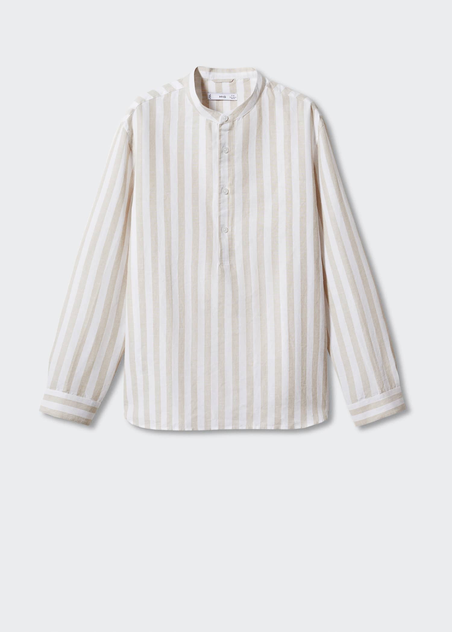 MANGO Linen Shirt With Mao Collar in White | endource