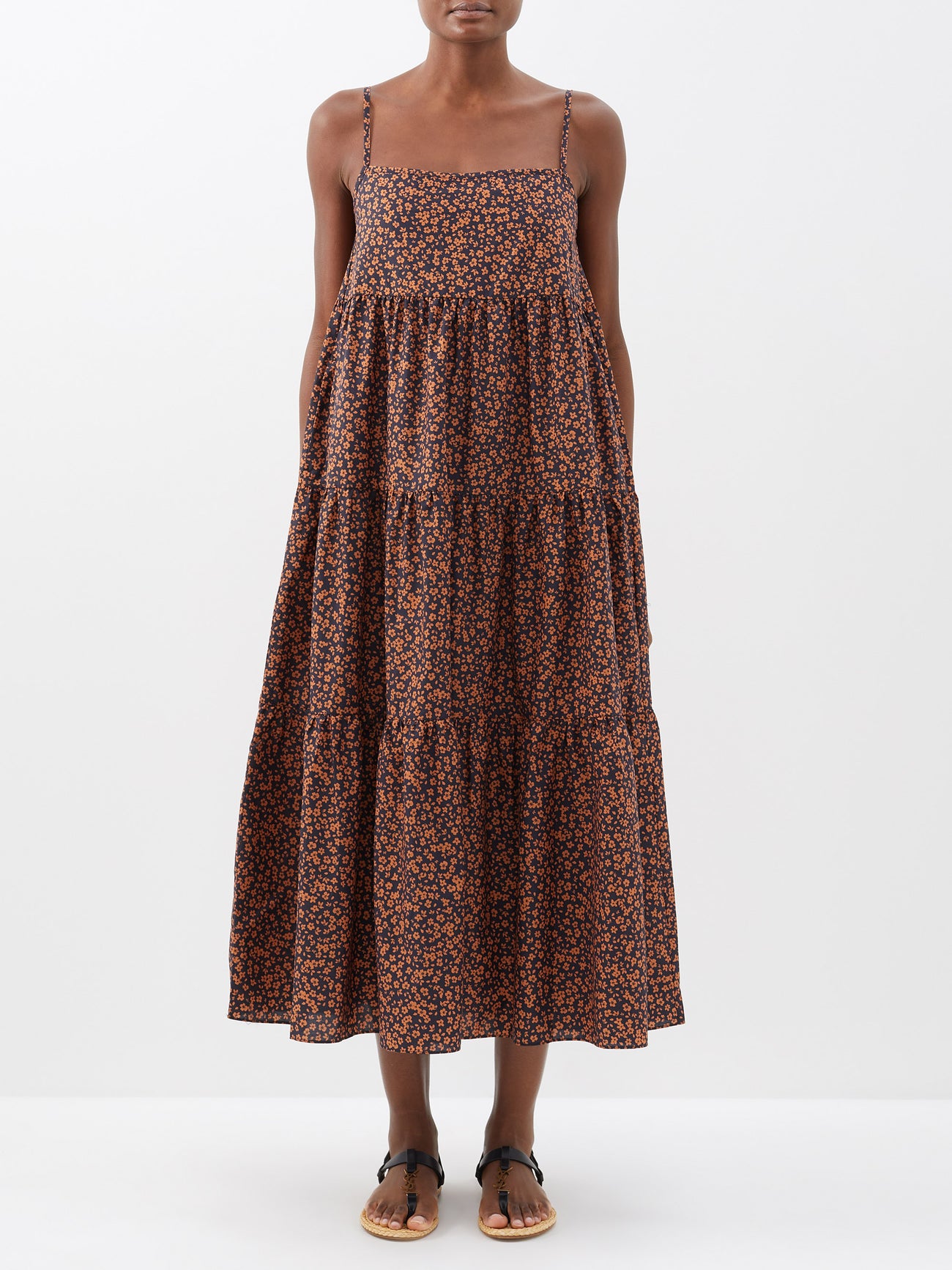 MATTEAU Floral-Print Banded Organic-Cotton Dress in Brown | Endource