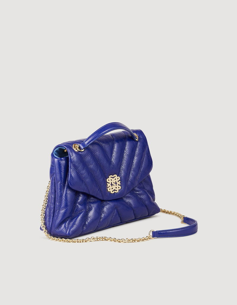 SANDRO Quilted Grained Leather Mila Bag in Deep blu | endource