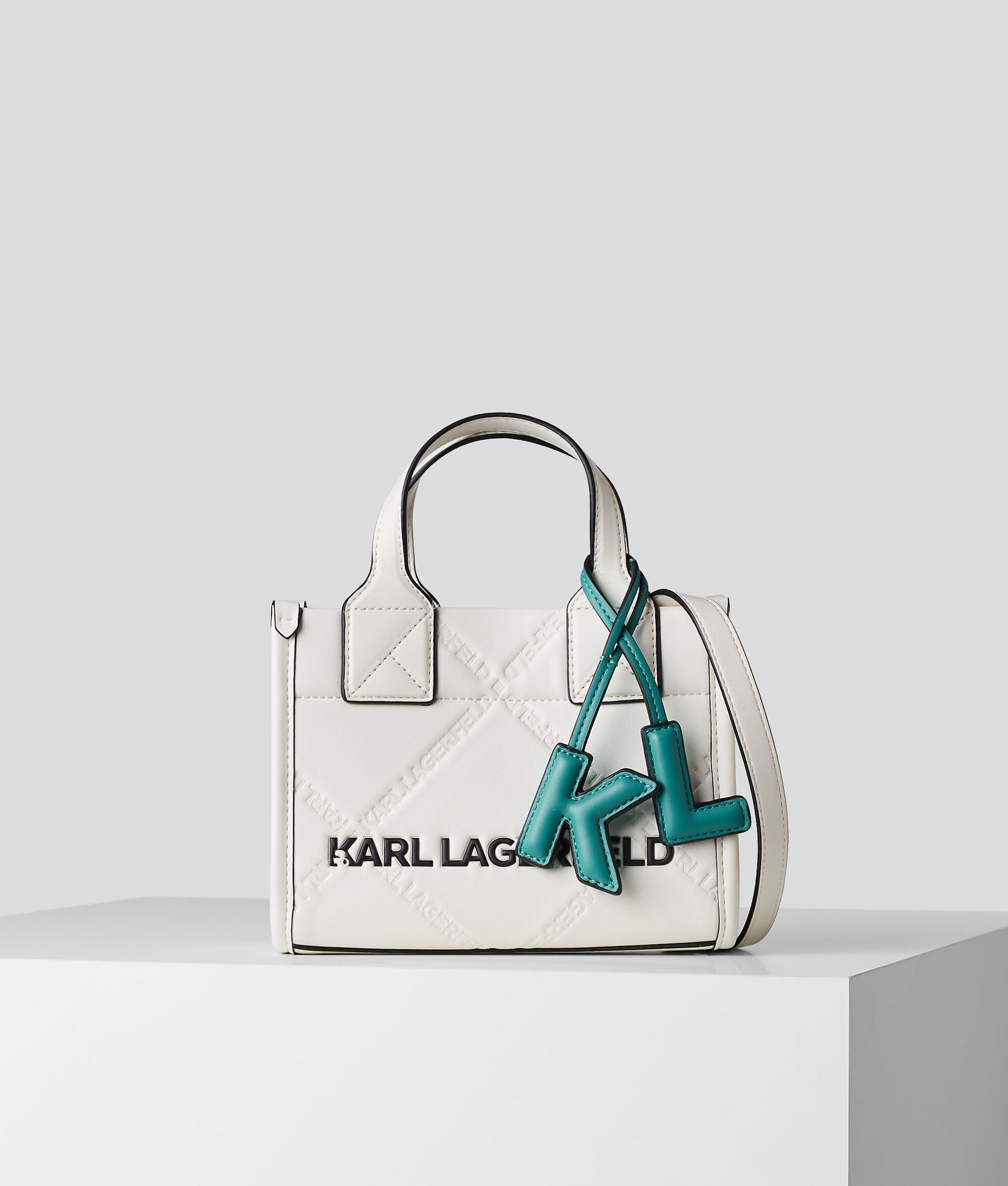 KARL LAGERFELD K/Skuare Embossed Tote Bag in Off White | endource
