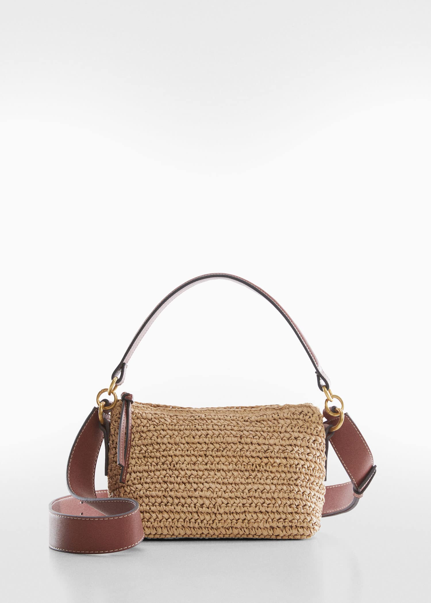 MANGO Natural Fiber Shoulder Bag in Medium Brown | endource