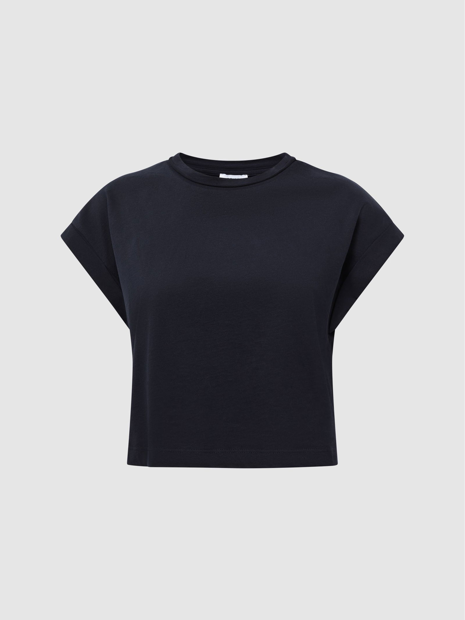 REISS Terry Cotton Crop Top in Navy | endource